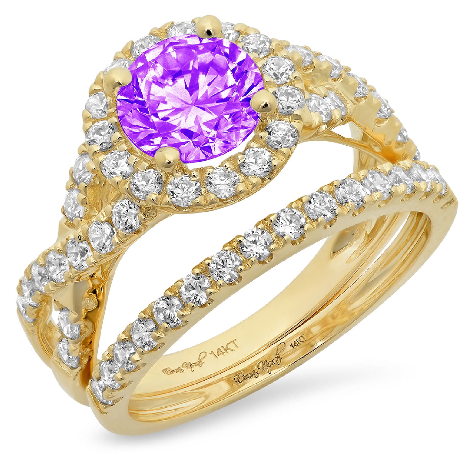 Clara Pucci 14K Yellow Gold Round Cut 1Ct Natural Amethyst Engagement ...