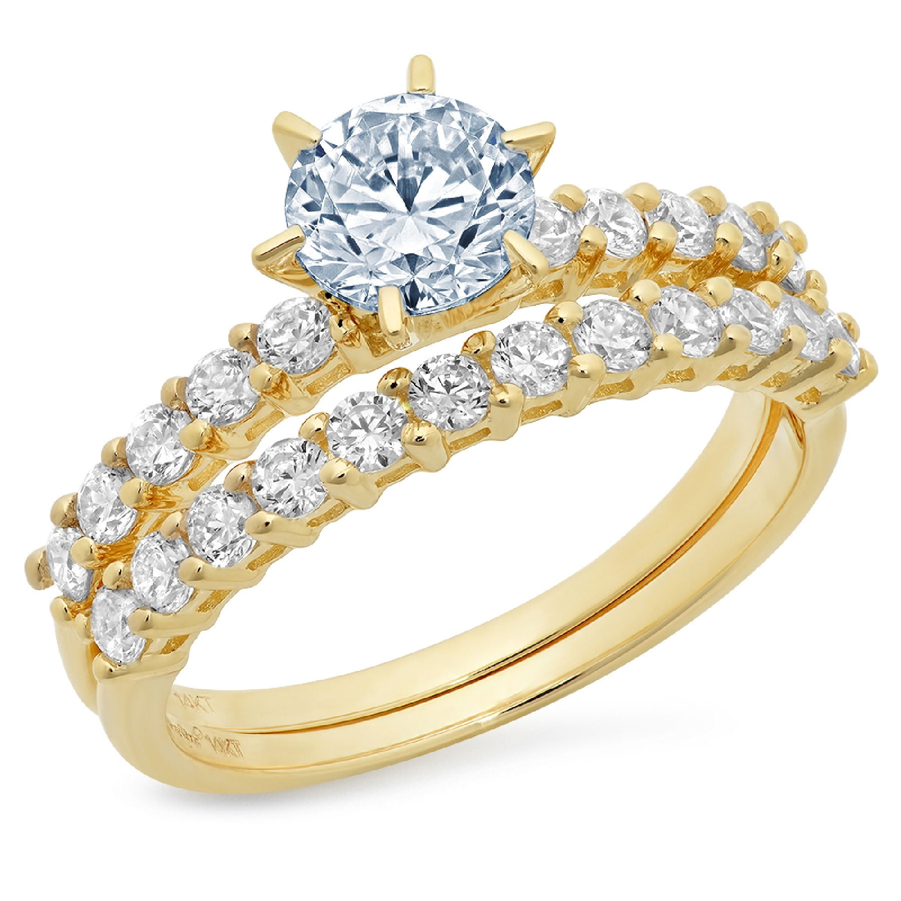 Clara Pucci 14K Yellow Gold Round Cut 1Ct Natural Aquamarine Engagement ...