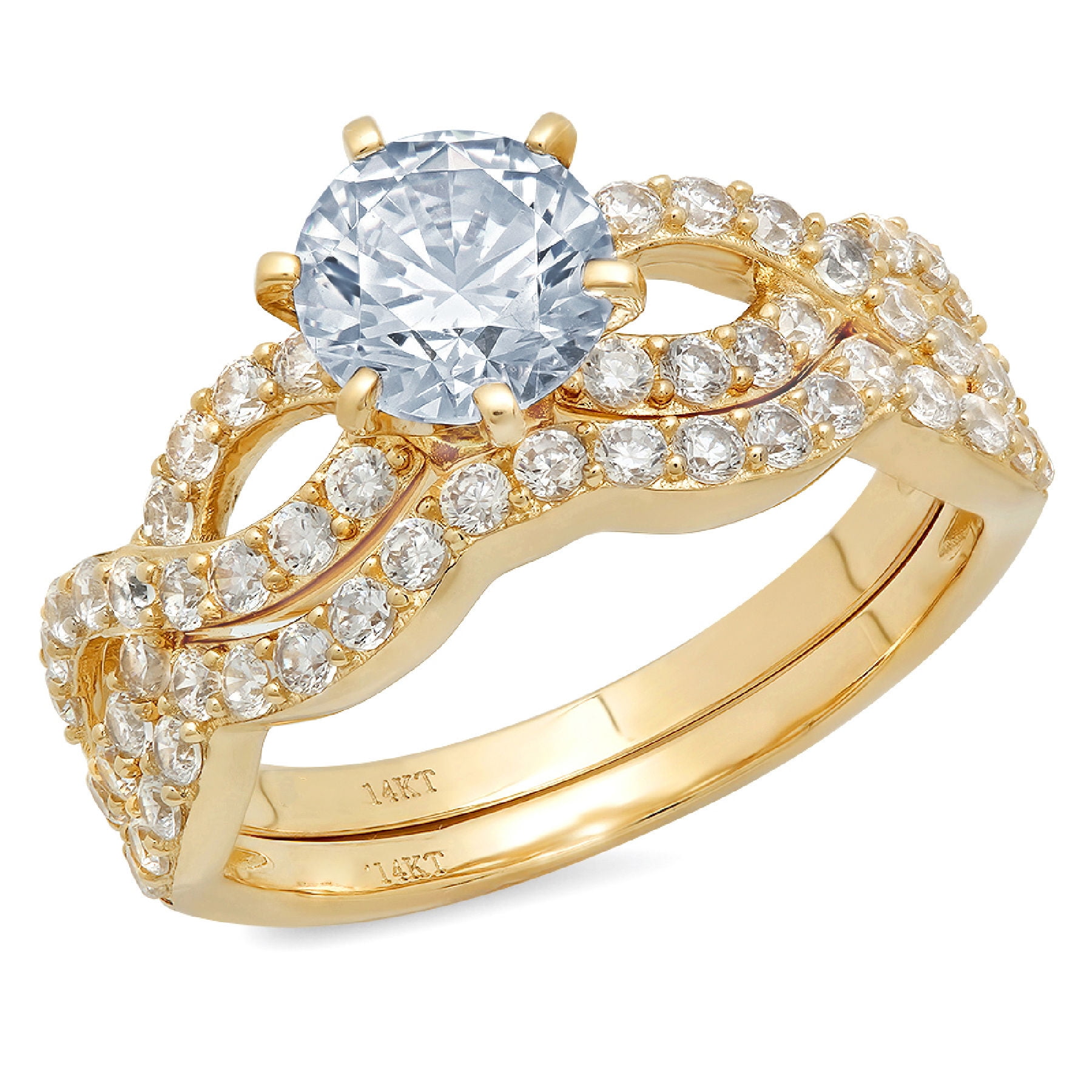 Clara Pucci 14K Yellow Gold Round Cut 1Ct Natural Aquamarine Engagement ...