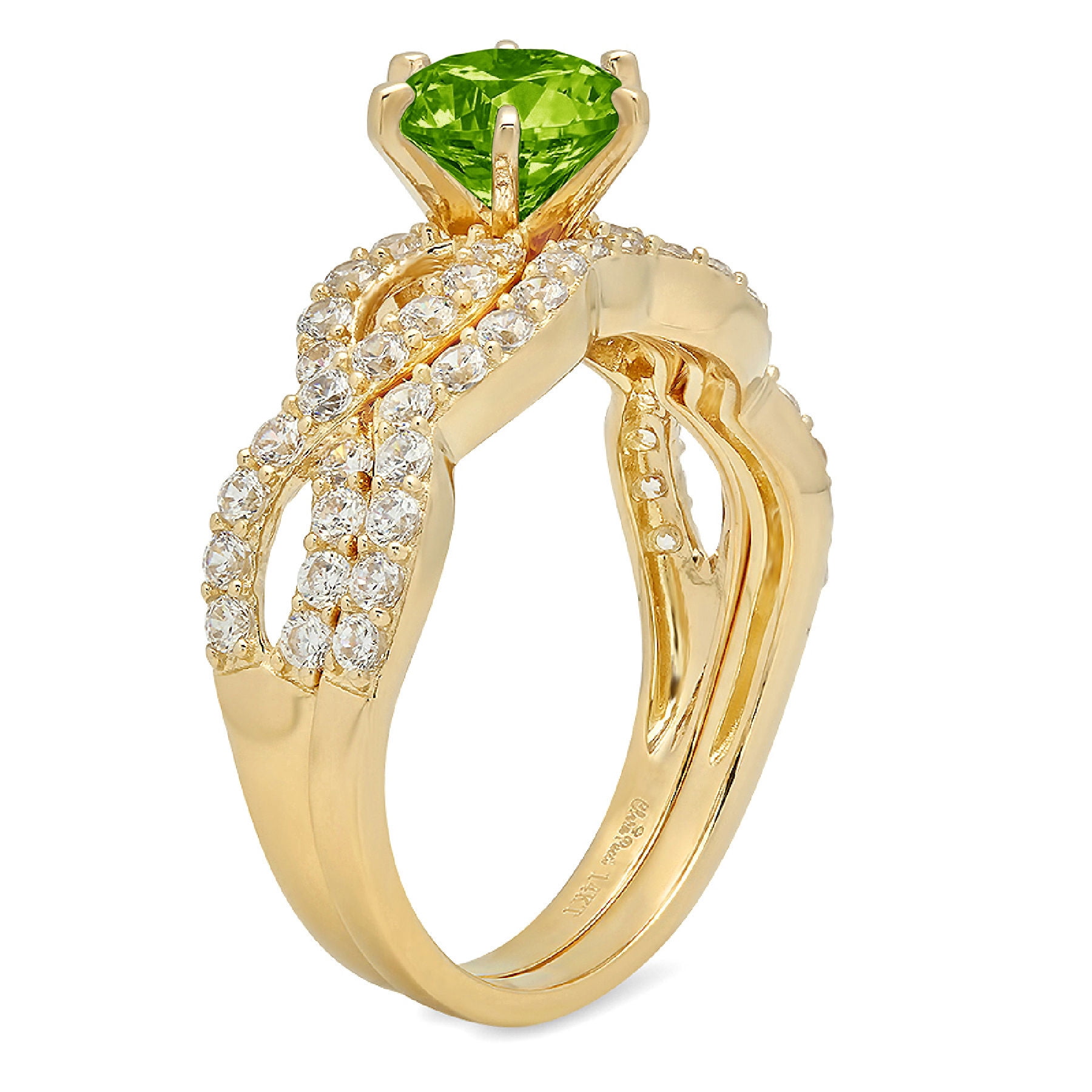Clara Pucci 14K Yellow Gold Round Cut 1Ct Natural Peridot Engagement ...