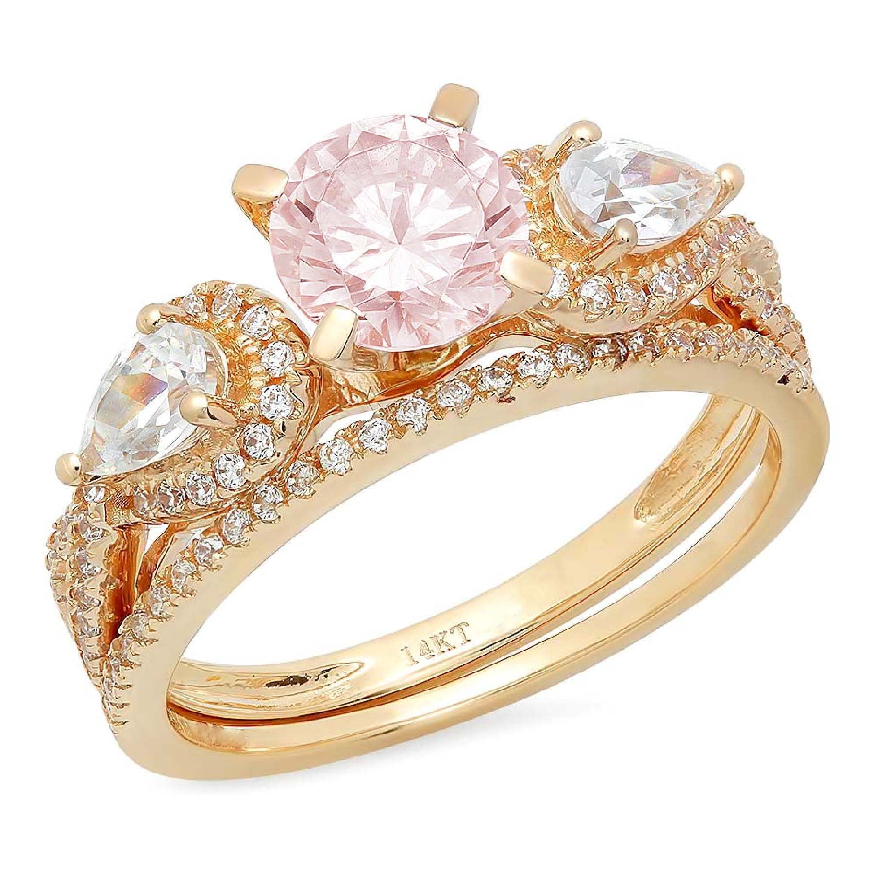 Clara Pucci 14K Yellow Gold Round Cut 1Ct Simulated Pink Diamond ...