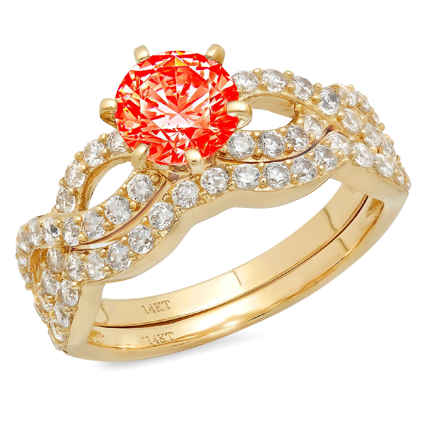 Clara Pucci 14K Yellow Gold Round Cut 1Ct Simulated Red Diamond ...