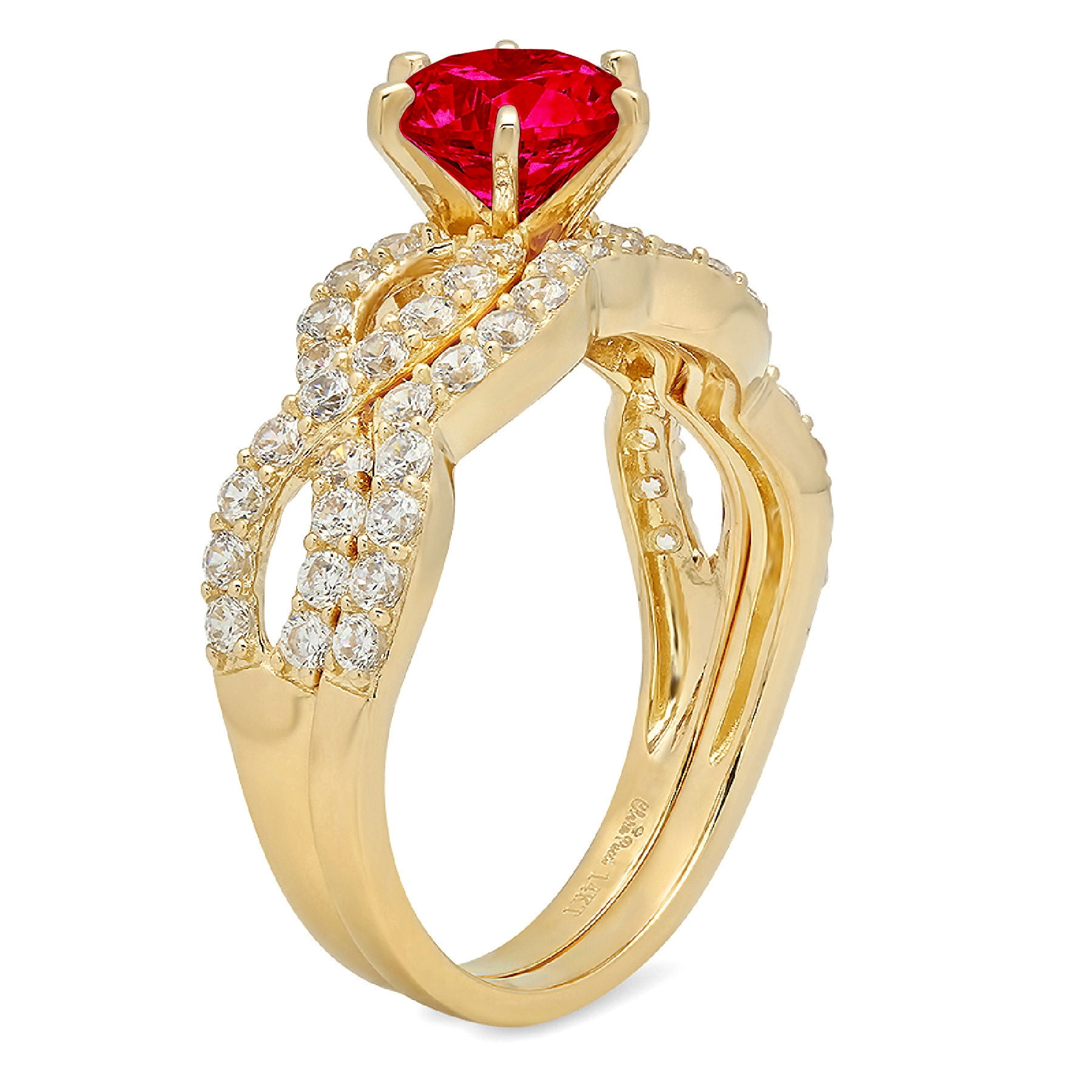 Clara Pucci 14K Yellow Gold Round Cut 1Ct Simulated Ruby Engagement ...
