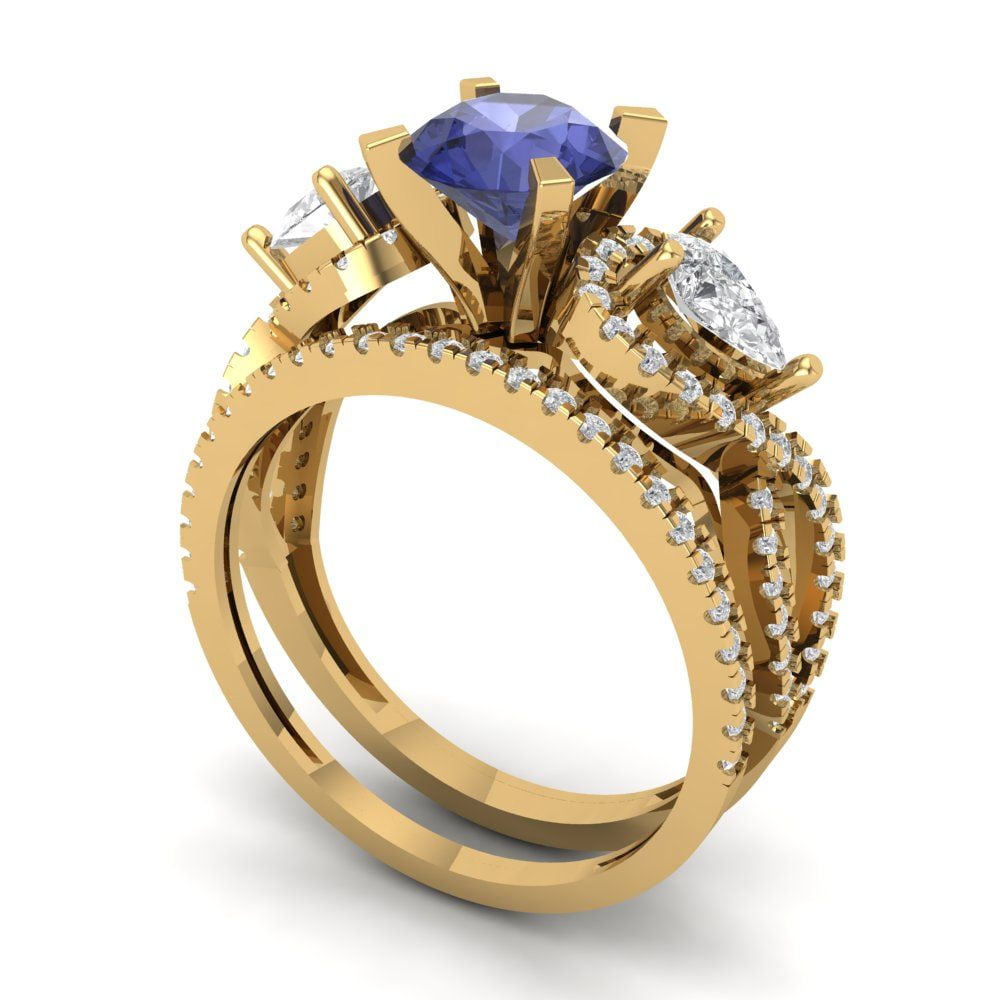 Clara Pucci 14K Yellow Gold Round Cut 1Ct Simulated Tanzanite ...