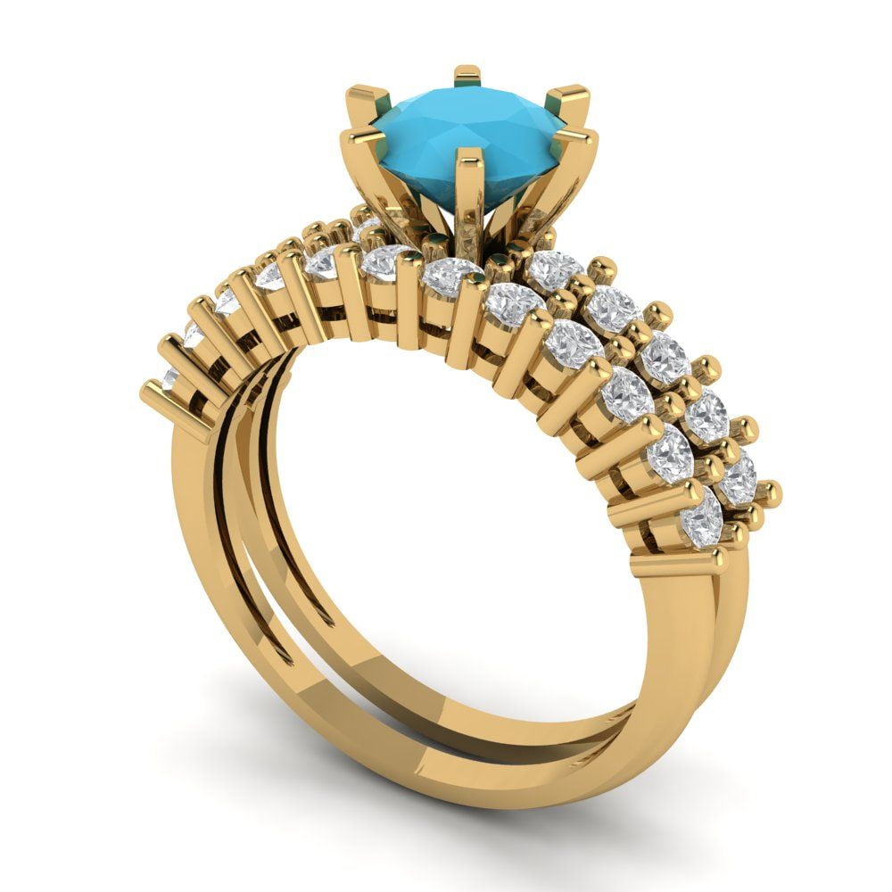 Clara Pucci 14K Yellow Gold Round Cut 1Ct Simulated Turquoise ...