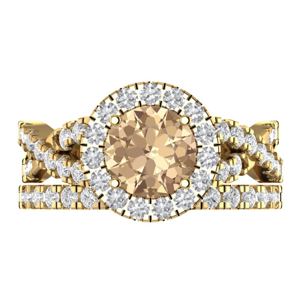 Clara Pucci 14K Yellow Gold Round Cut 1Ct Synthetic Yellow Moissanite ...