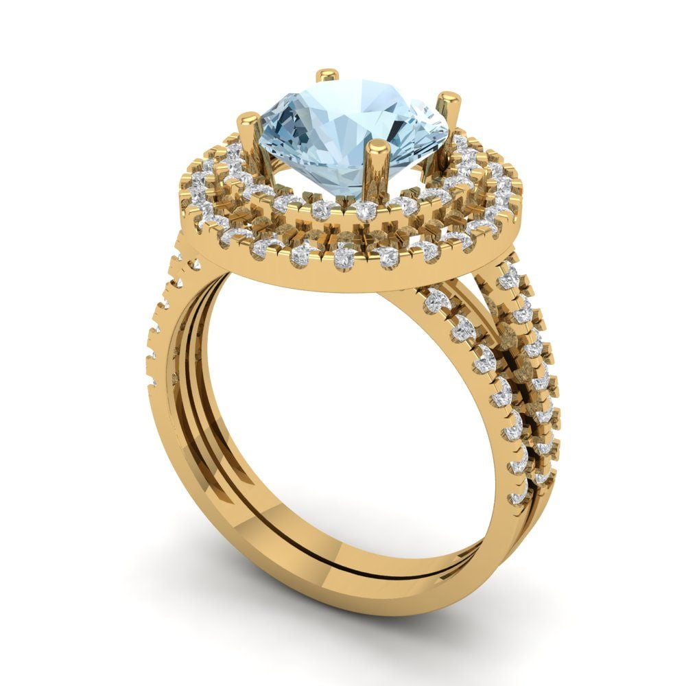 Clara Pucci 14K Yellow Gold Round Cut 2Ct Natural Aquamarine Engagement ...