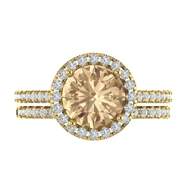 Clara Pucci 14K Yellow Gold Round Cut 2Ct Synthetic Yellow Moissanite ...