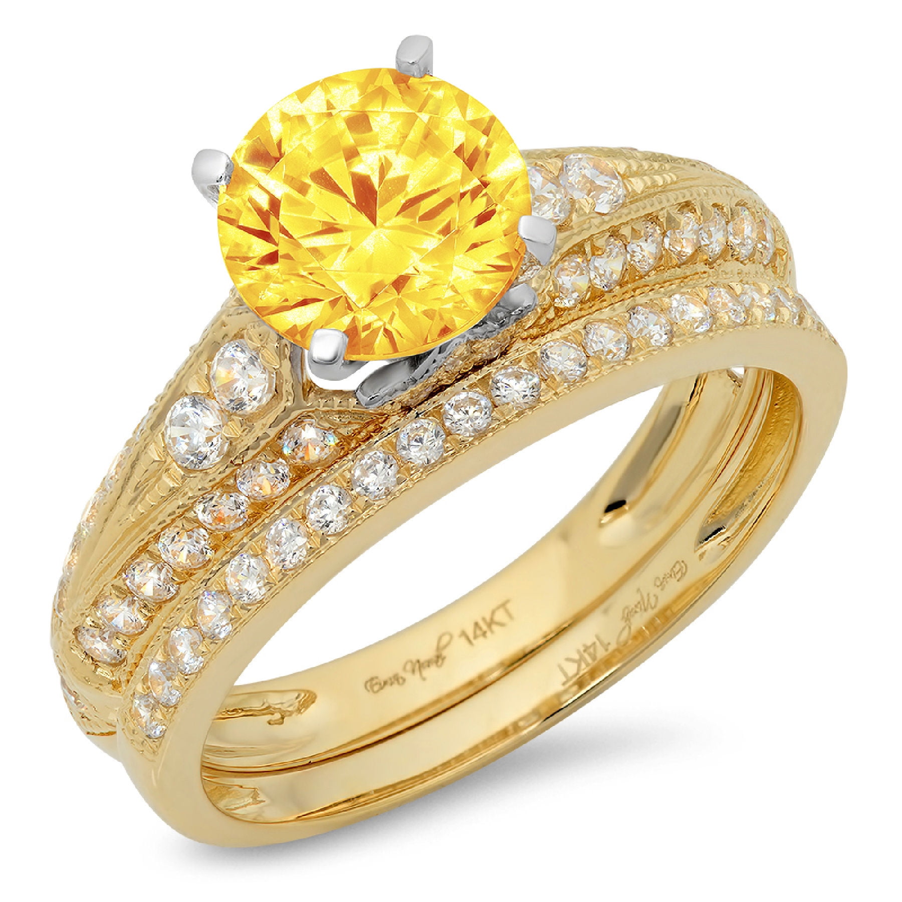 Clara Pucci 14K Yellow/White Gold 2.095 Natural Citrine Engraveable ...