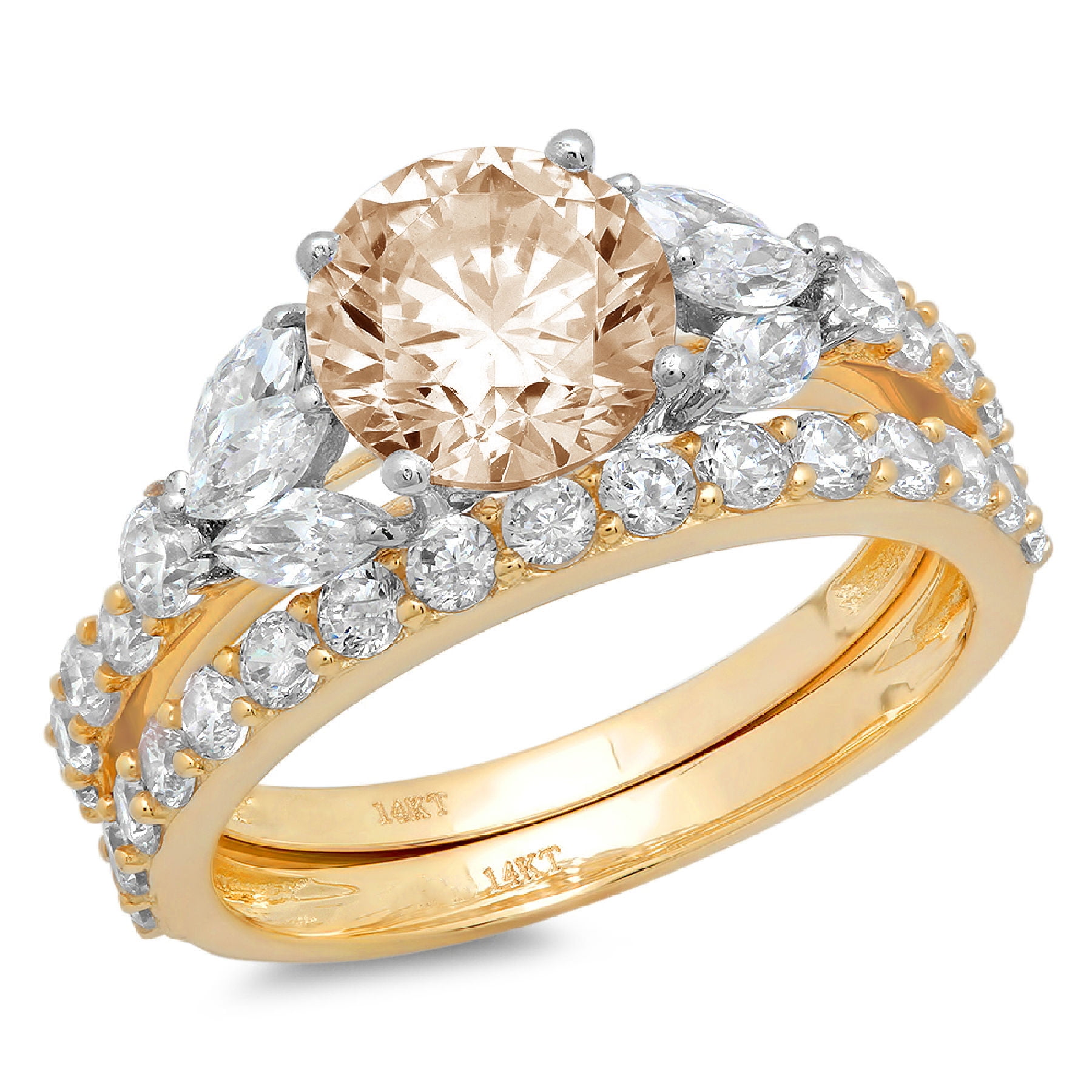 Clara Pucci 14K Yellow/White Gold 2.94 Simulated Champagne Engraveable ...