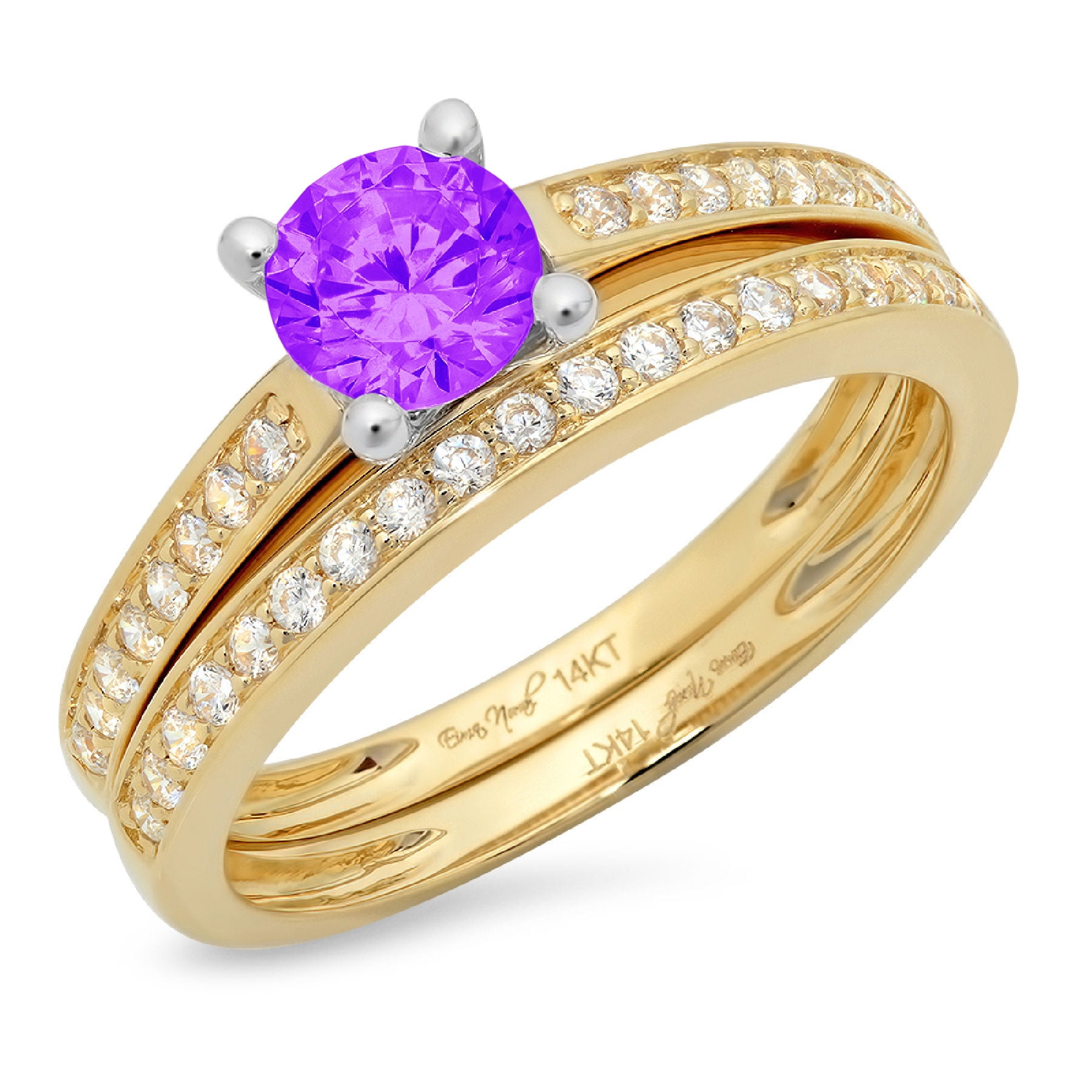 Clara Pucci 14K Yellow/White Gold Round Cut 0.5Ct Natural Amethyst ...