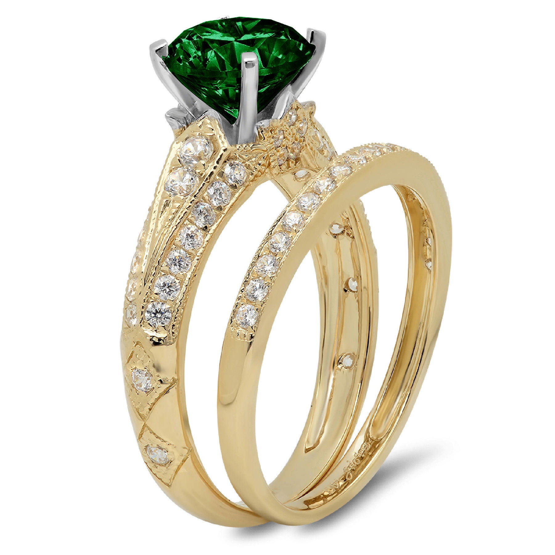 Clara Pucci 14K Yellow/White Gold Round Cut 1.5Ct Simulated Emerald ...