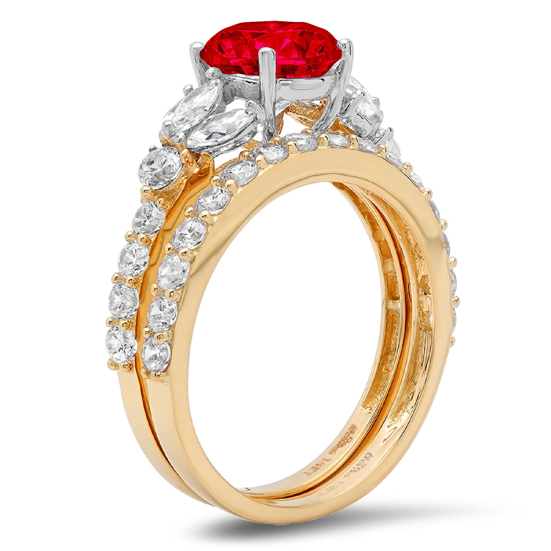 Clara Pucci 14K Yellow/White Gold Round Cut 1.5Ct Simulated Ruby ...