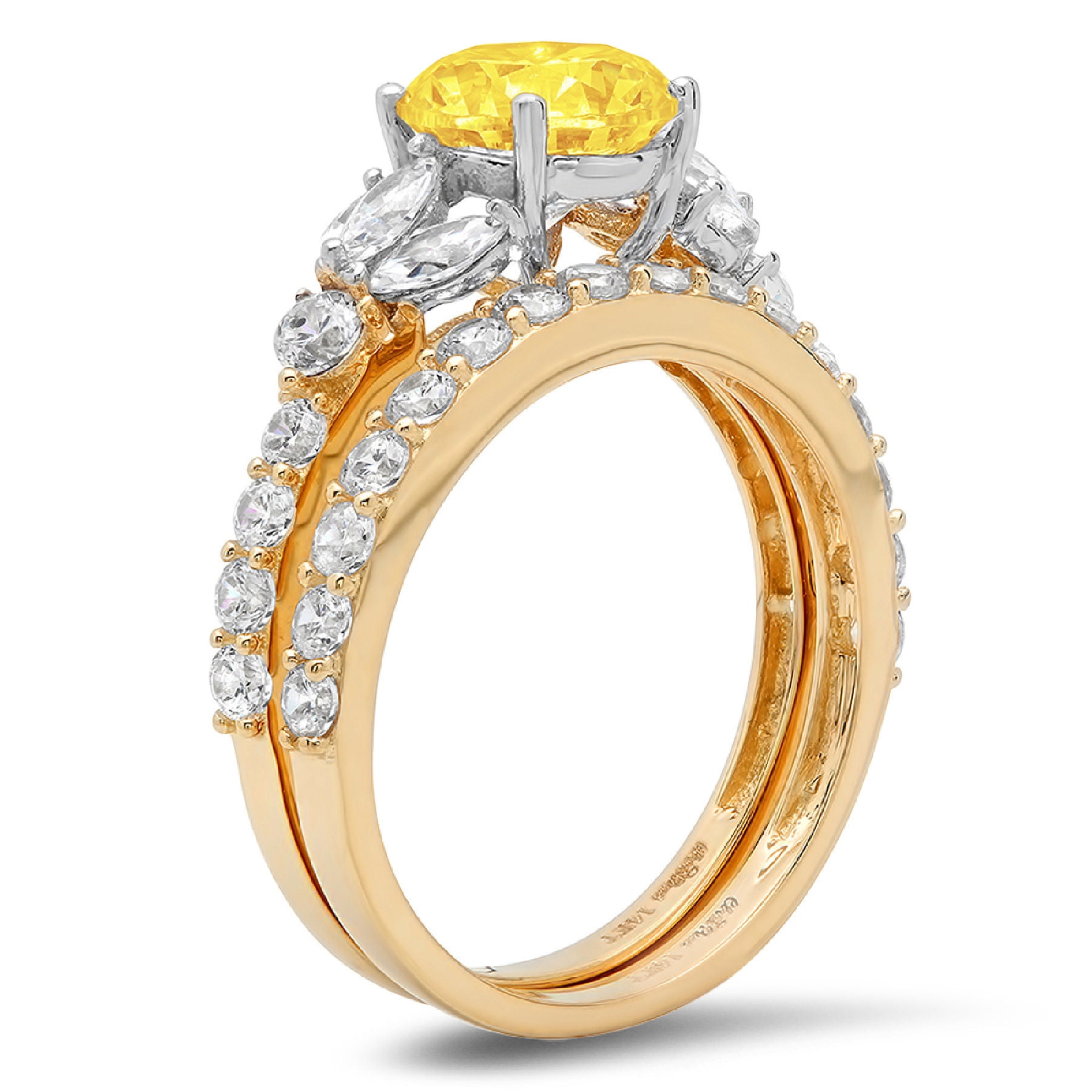 Clara Pucci 14K Yellow/White Gold Round Cut 1.5Ct Simulated Yellow ...