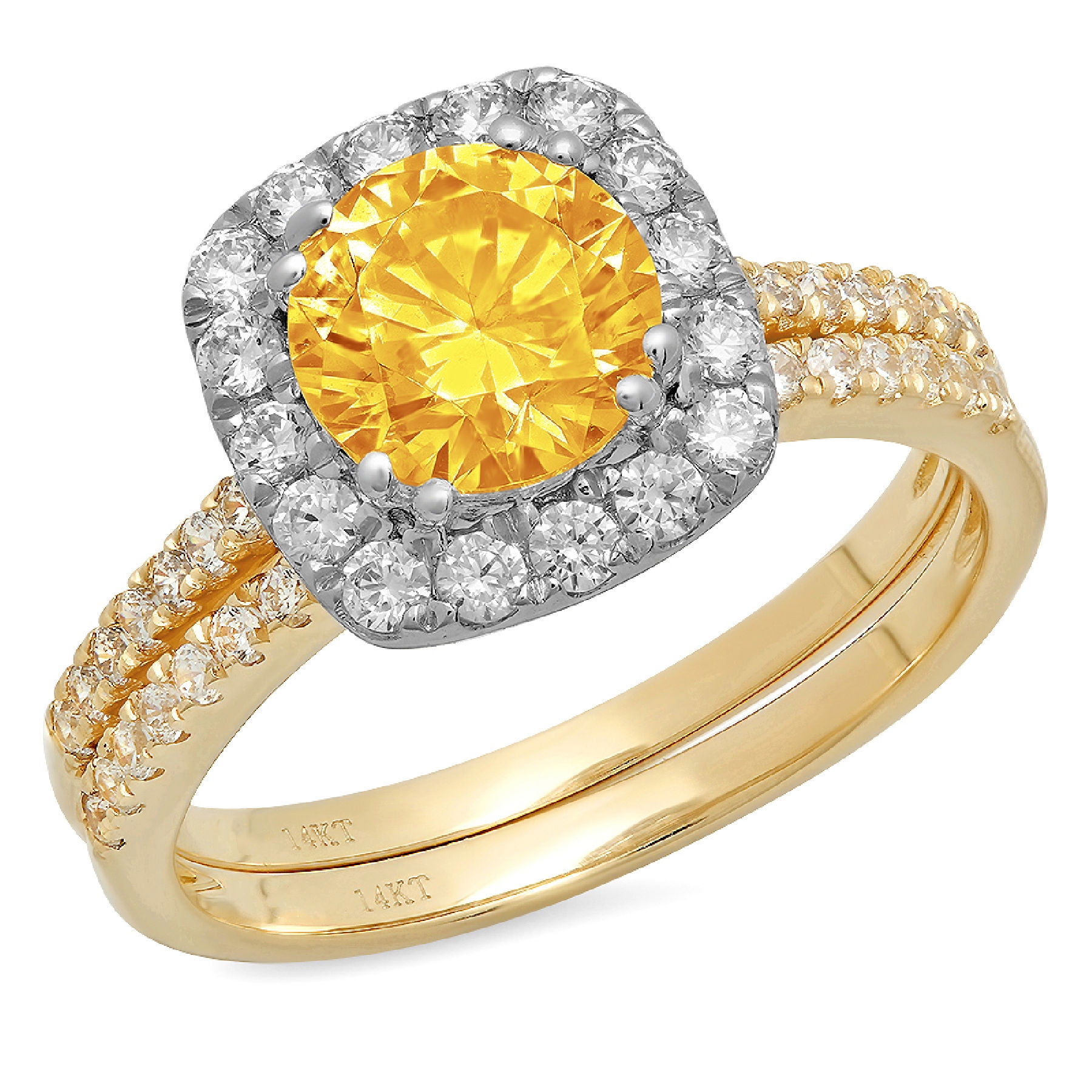 Clara Pucci 14K Yellow/White Gold Round Cut 1Ct Natural Citrine ...