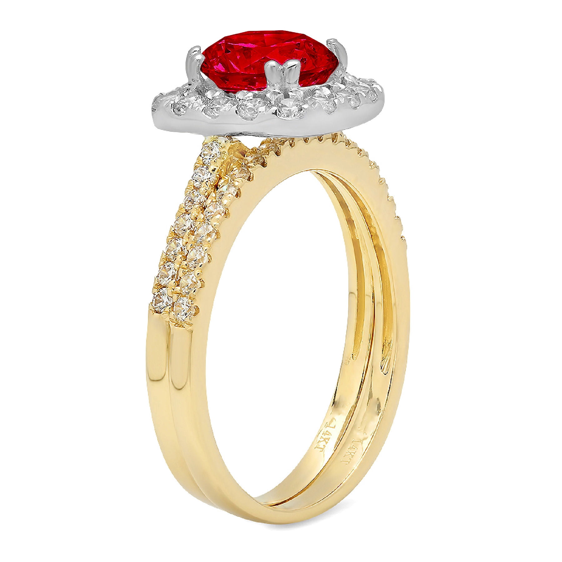 Clara Pucci 14K Yellow/White Gold Round Cut 1Ct Simulated Ruby ...