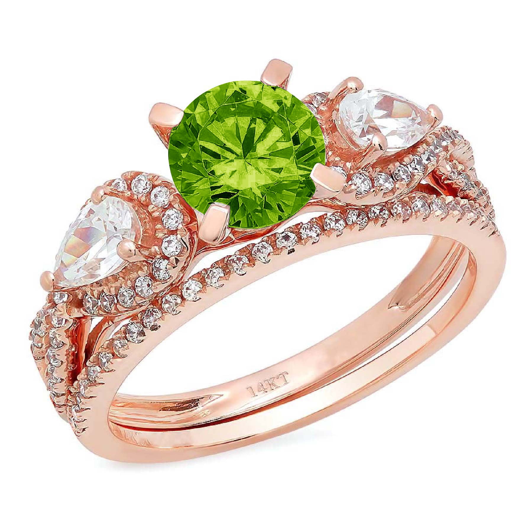 Clara Pucci 18K Rose Gold 1.925 Natural Peridot Engraveable Engagement ...