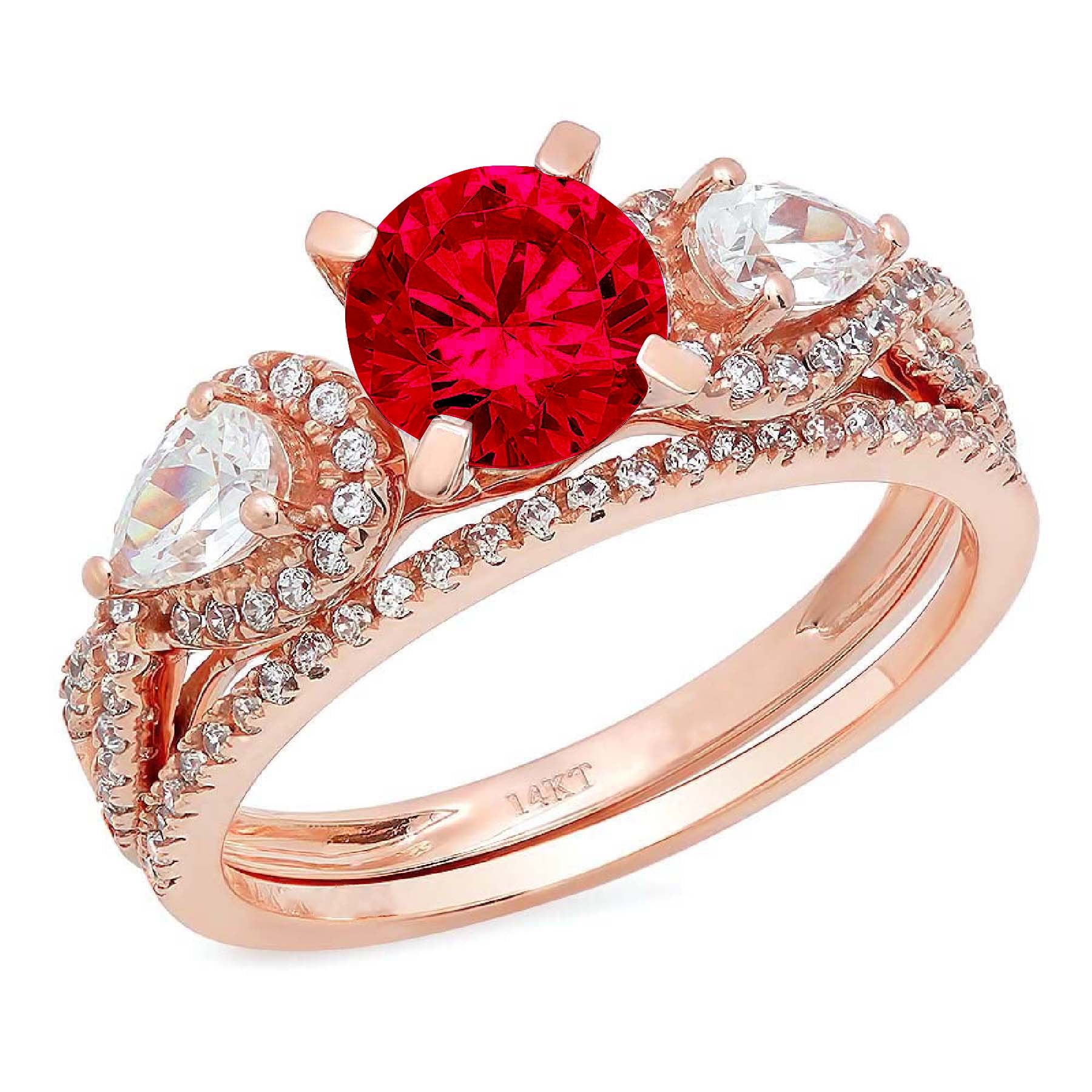 Clara Pucci 18K Rose Gold 1.925 Simulated Ruby Engraveable Engagement ...