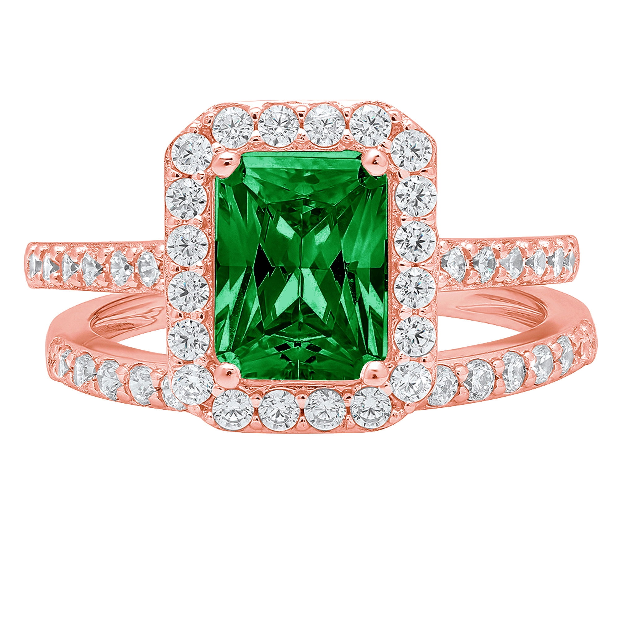 Clara Pucci 18K Rose Gold 2.16 Simulated Emerald Engraveable Engagement ...