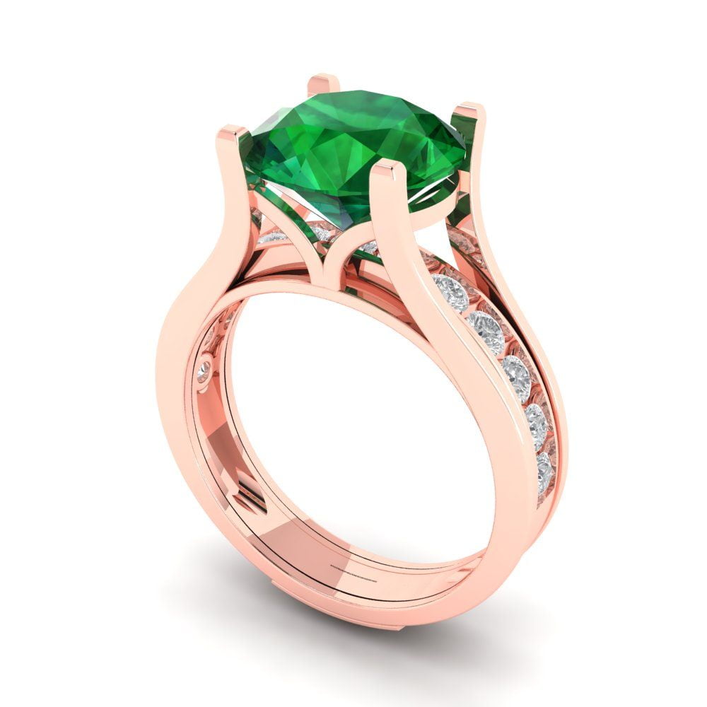 Clara Pucci 18K Rose Gold 3.39 Simulated Emerald Engraveable Engagement ...