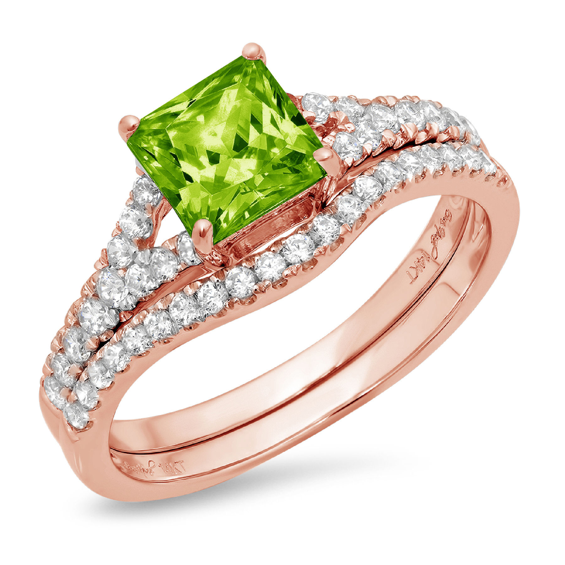 Clara Pucci 18K Rose Gold 3.4 Natural Peridot Engraveable Engagement ...