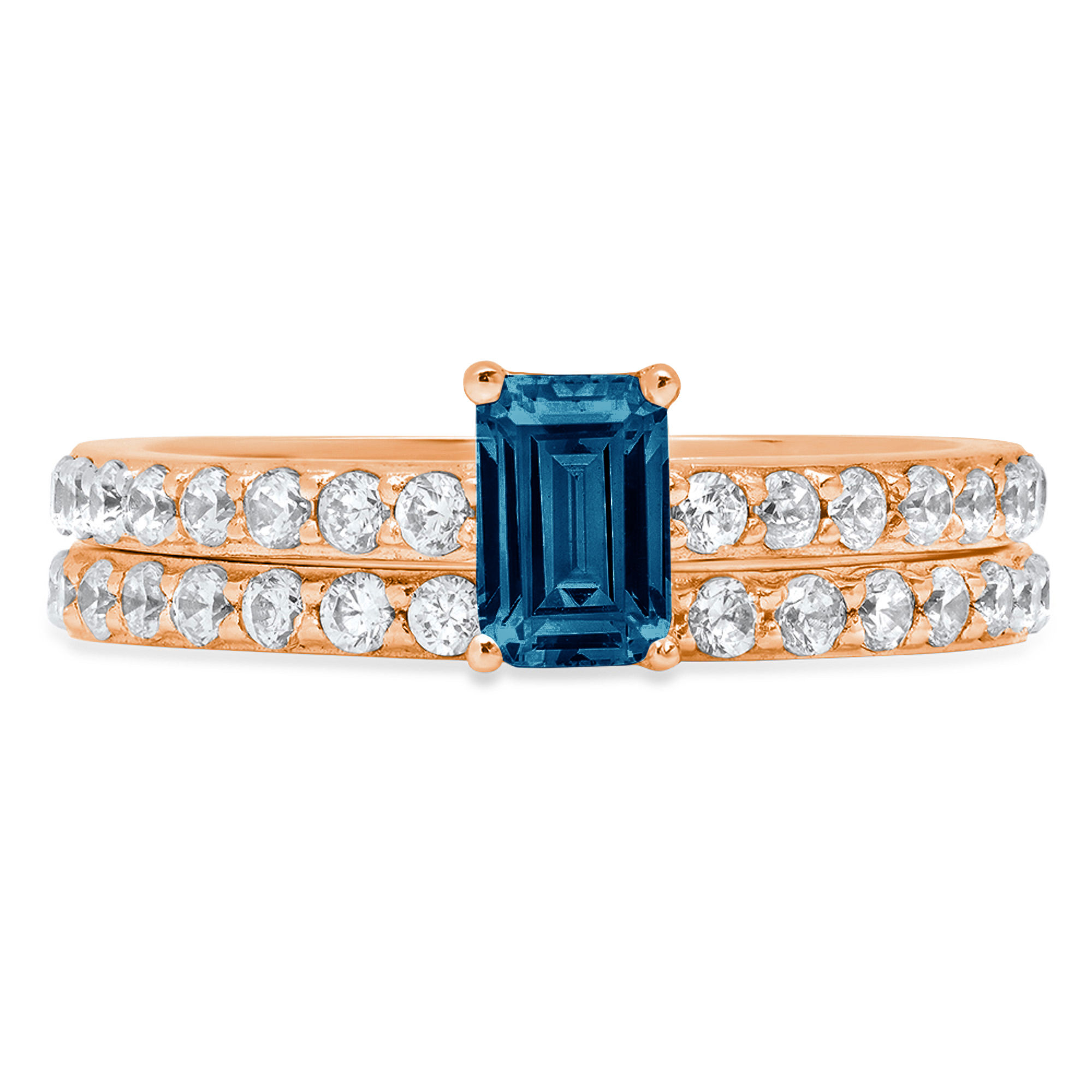 Clara Pucci 18K Rose Gold Emerald Cut 0.5Ct Natural London Blue Topaz ...