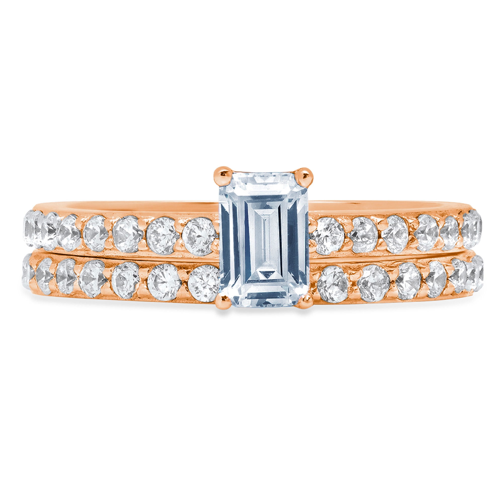 Clara Pucci 18K Rose Gold Emerald Cut 0.5Ct Natural Sky Blue Topaz ...