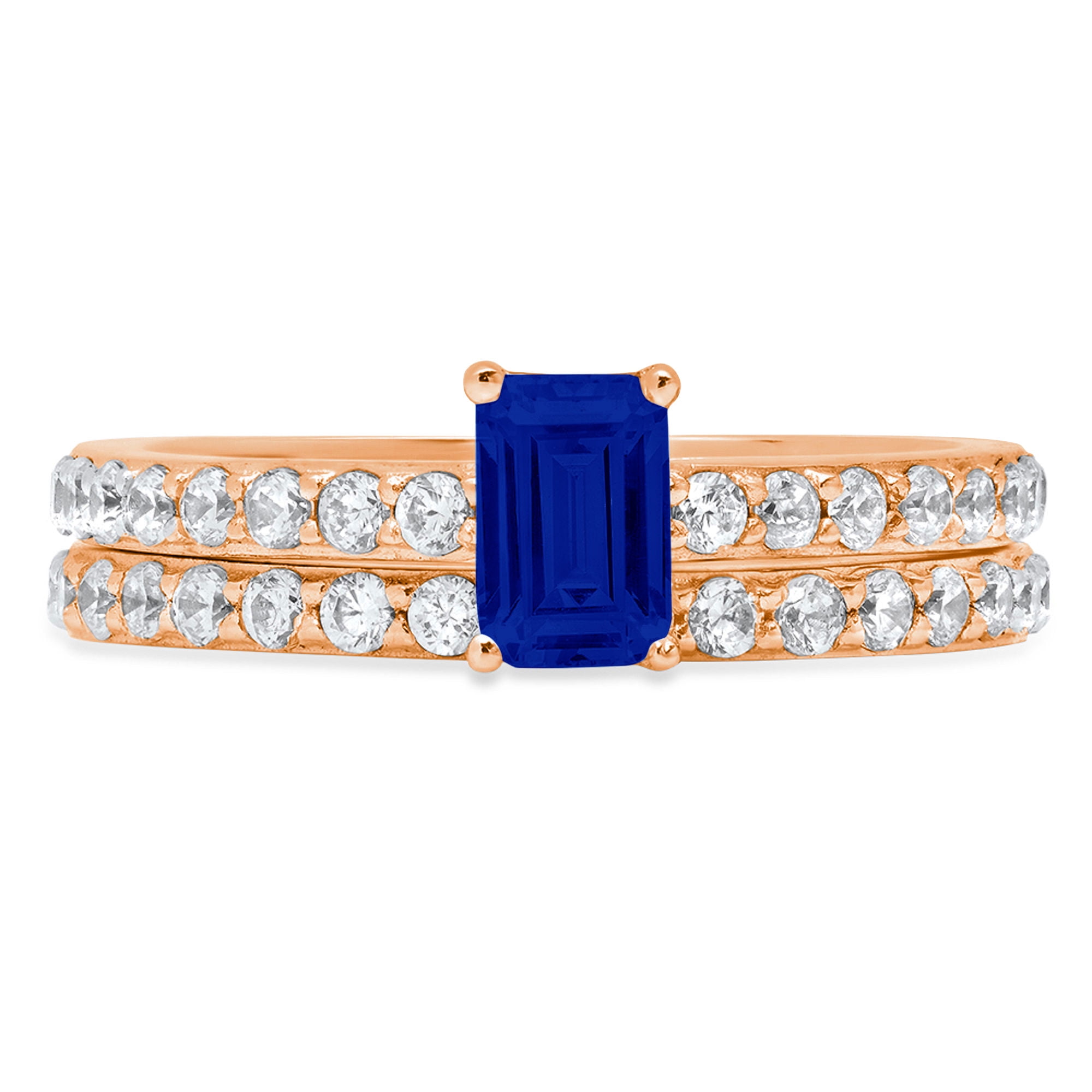 Clara Pucci 18K Rose Gold Emerald Cut 0.5Ct Simulated Blue Sapphire ...