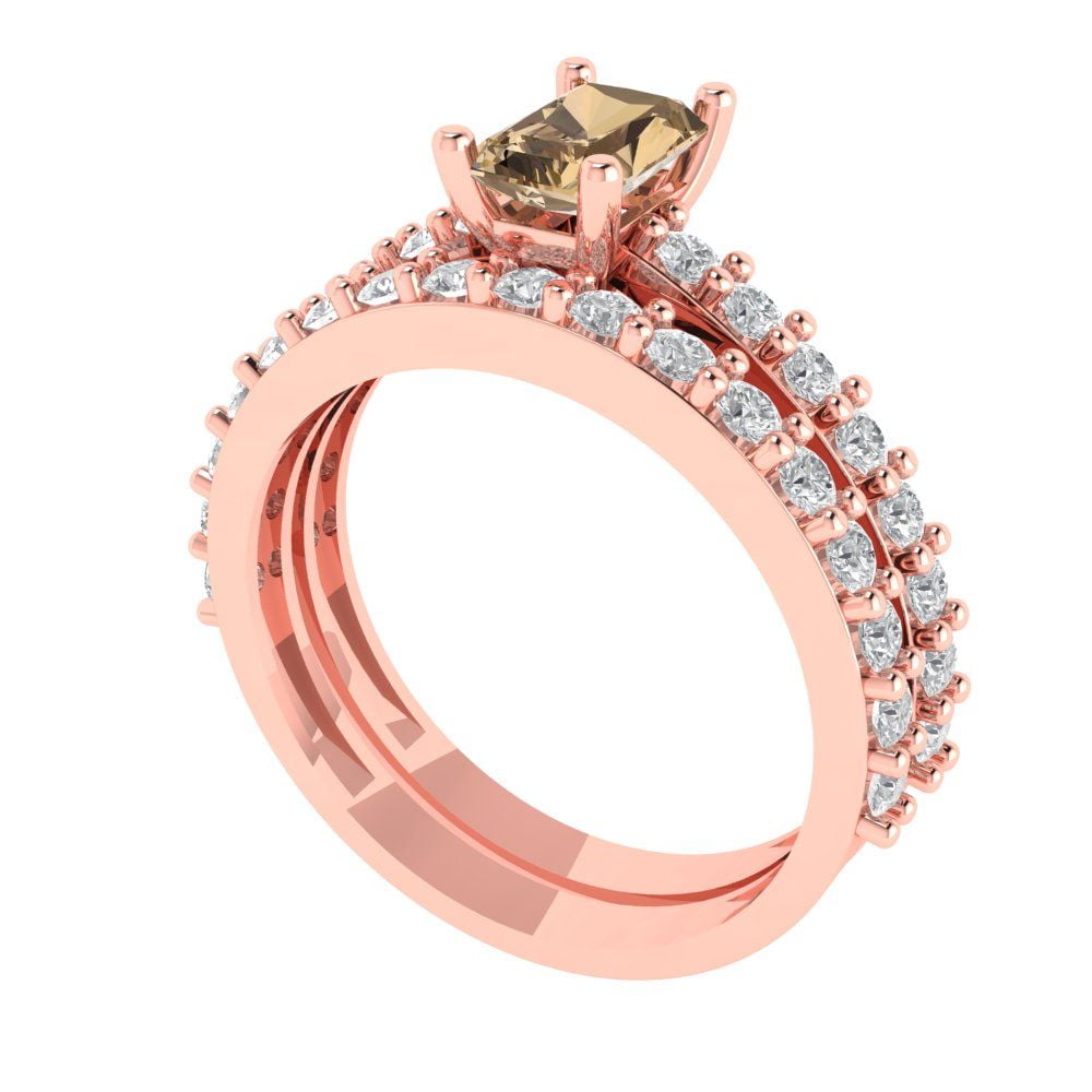 Clara Pucci 18K Rose Gold Emerald Cut 0.5Ct Simulated Champagne ...