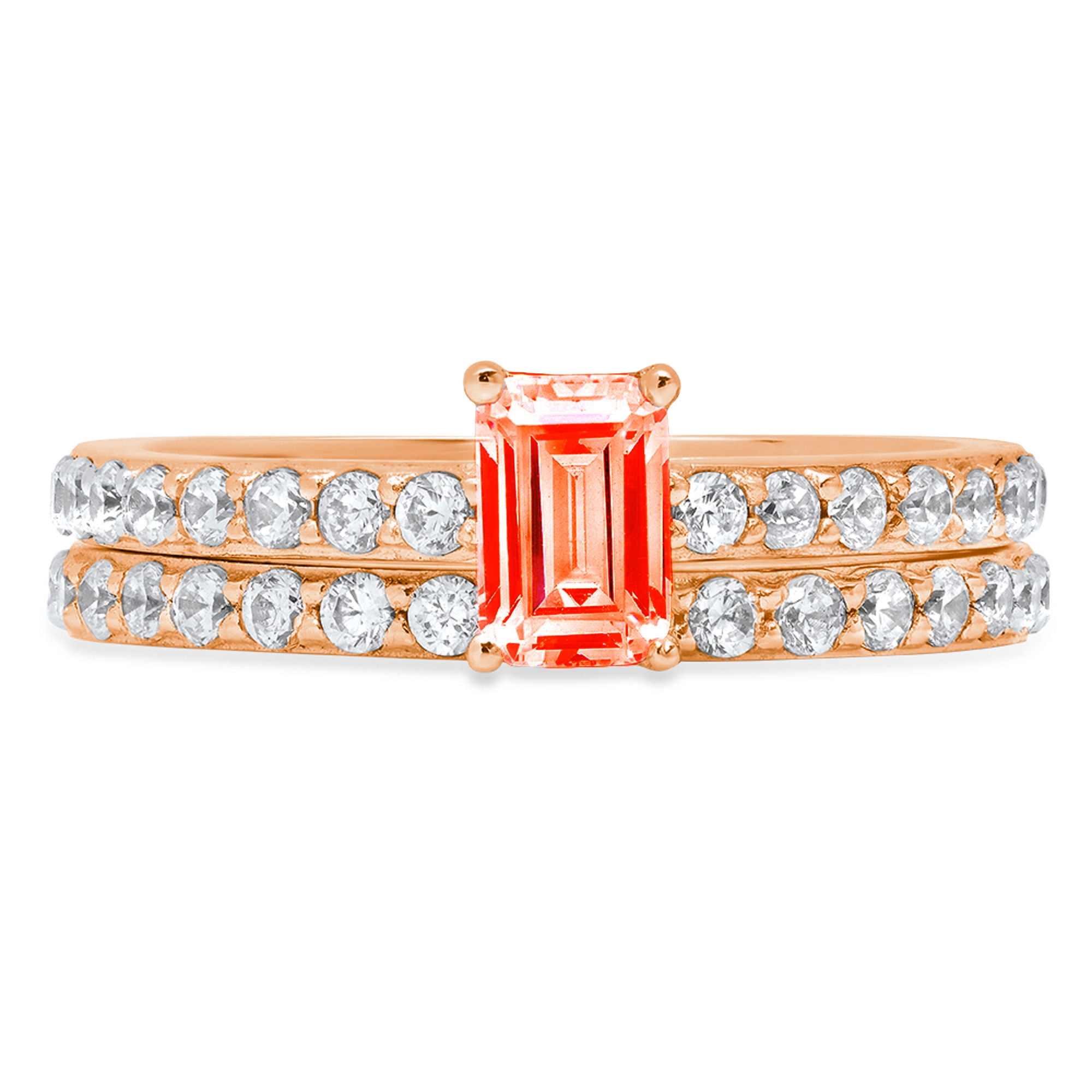 Clara Pucci 18K Rose Gold Emerald Cut 0.5Ct Simulated Red Diamond ...