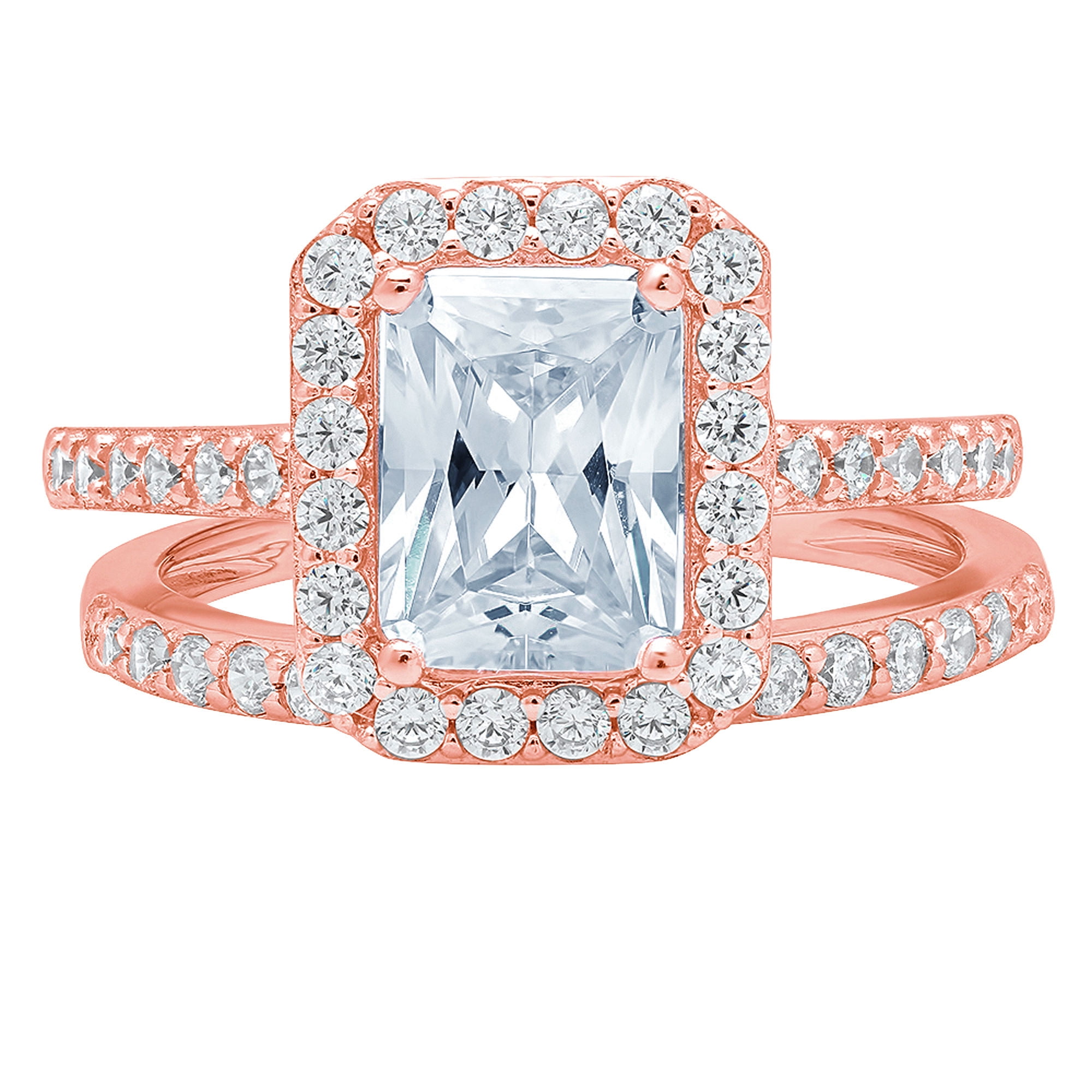 Clara Pucci 18K Rose Gold Emerald Cut 1.5Ct Natural Aquamarine ...