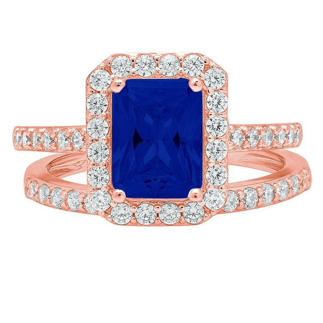 Clara Pucci 18K Rose Gold Emerald Cut 1.5Ct Simulated Blue Sapphire ...
