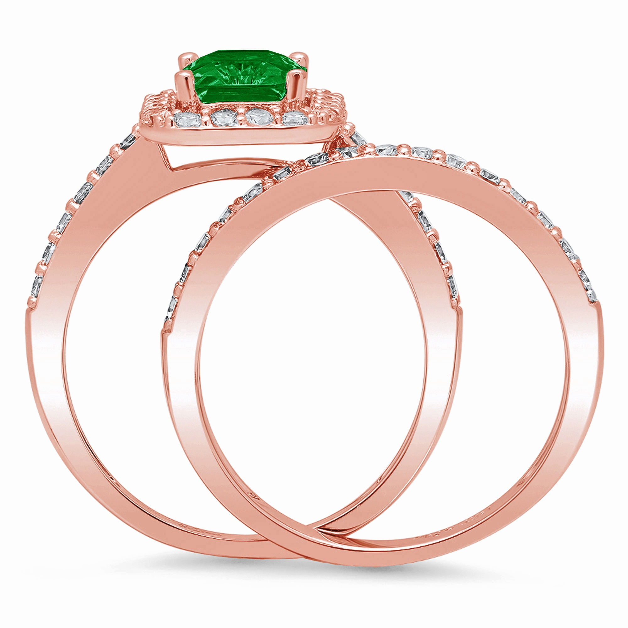 Clara Pucci 18K Rose Gold Emerald Cut 1.5Ct Simulated Emerald ...