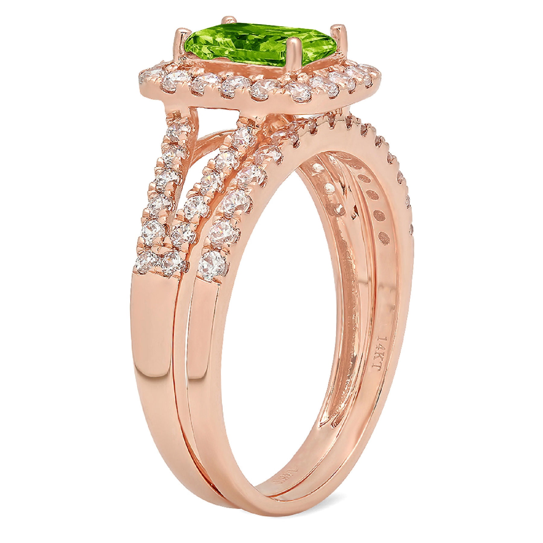 Clara Pucci 18K Rose Gold Emerald Cut 1Ct Natural Peridot Engagement ...