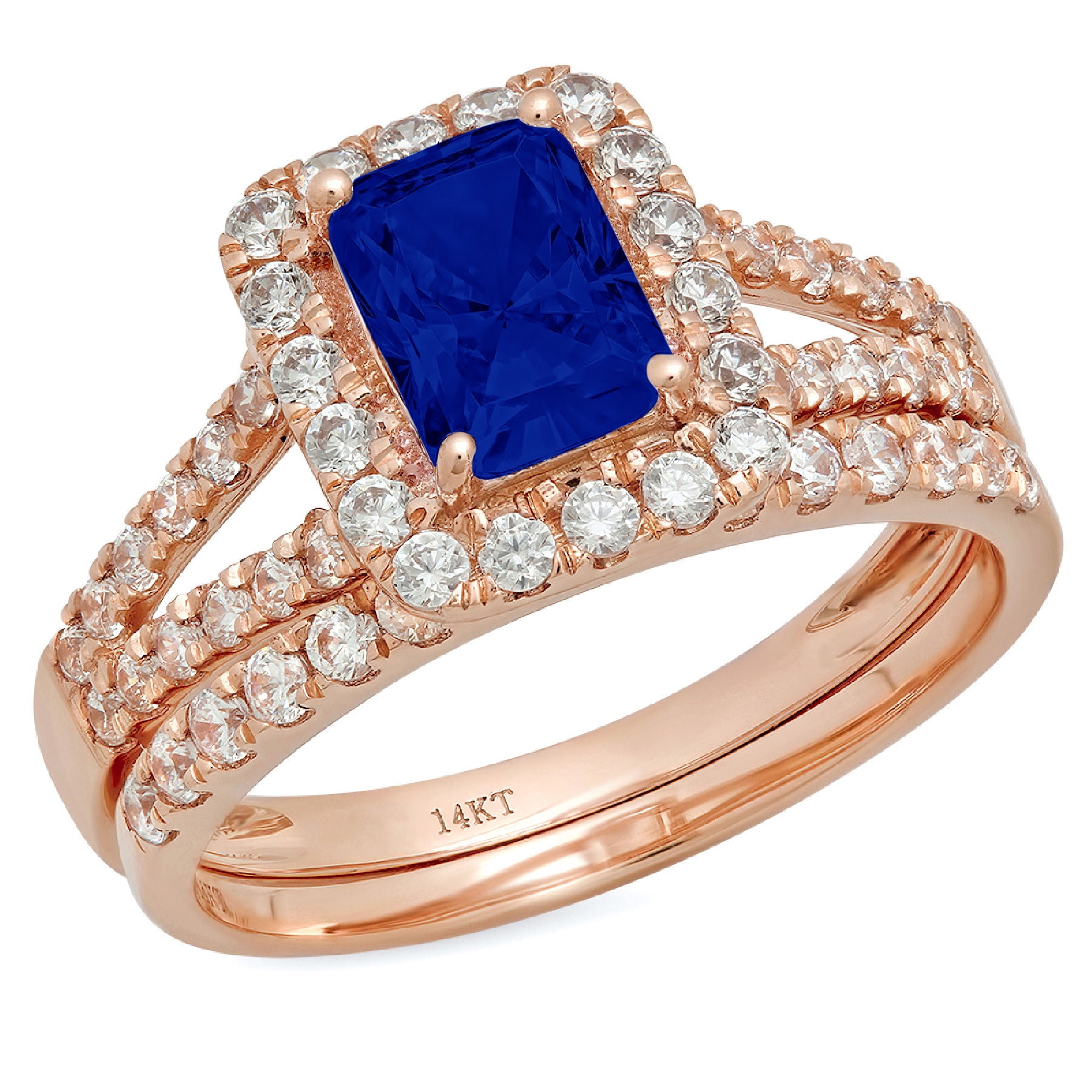 Clara Pucci 18K Rose Gold Emerald Cut 1Ct Simulated Blue Sapphire ...