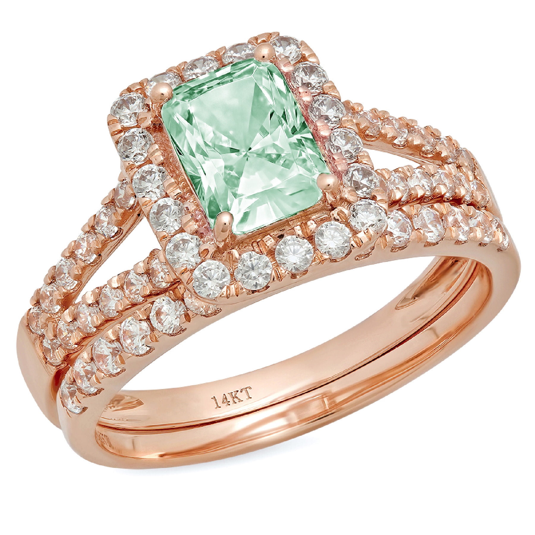 Clara Pucci 18K Rose Gold Emerald Cut 1Ct Simulated Green Diamond ...