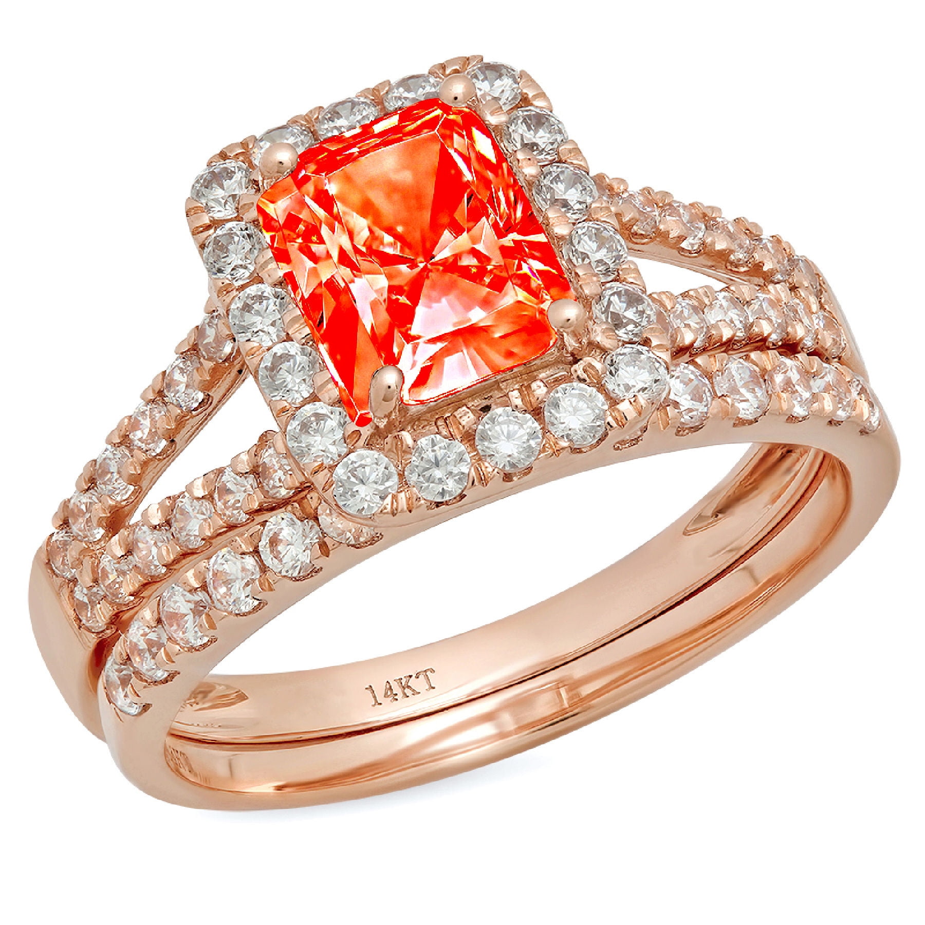 Clara Pucci 18K Rose Gold Emerald Cut 1Ct Simulated Red Diamond ...