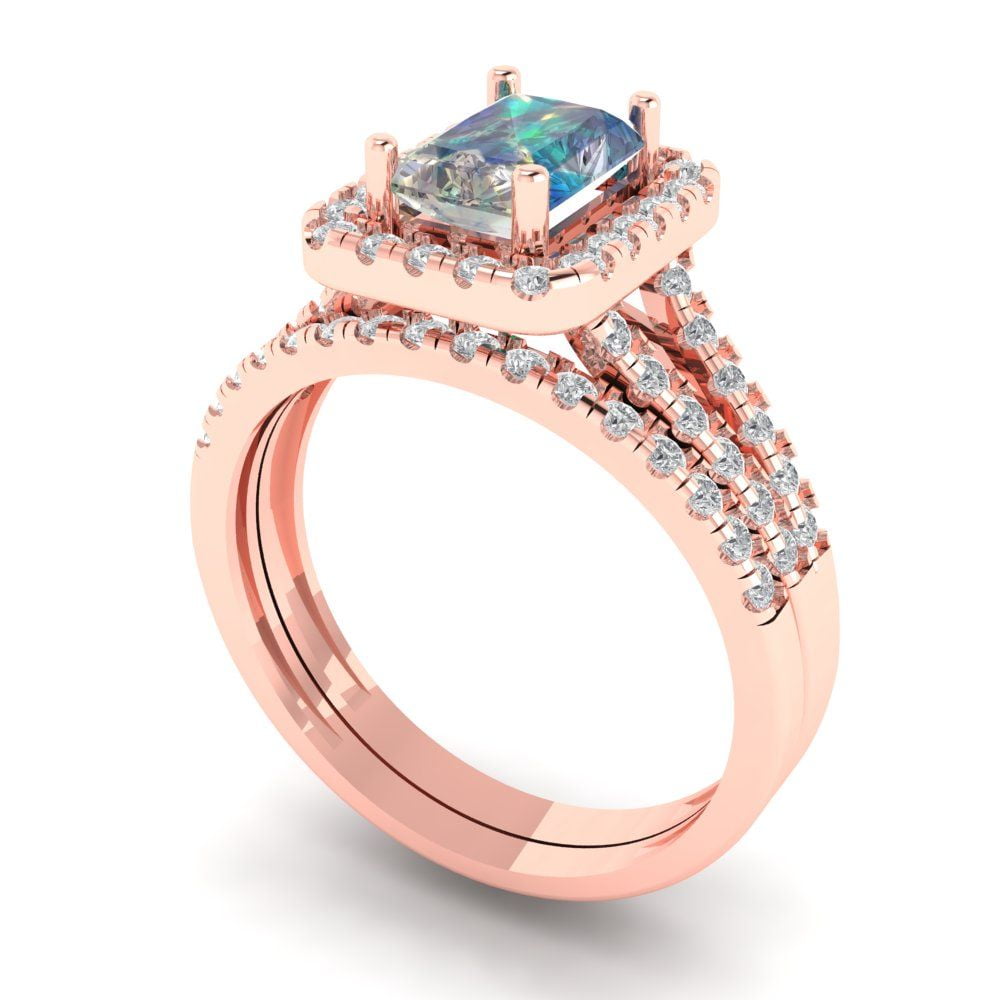 Clara Pucci 18K Rose Gold Emerald Cut 1Ct Synthetic Blue Moissanite ...