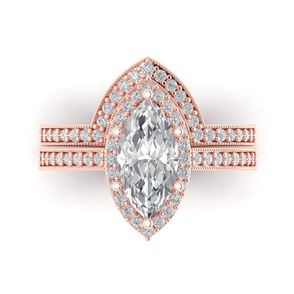 Clara Pucci 18k Rose Gold Marquise Cut 2ct Simulated Clear Diamond
