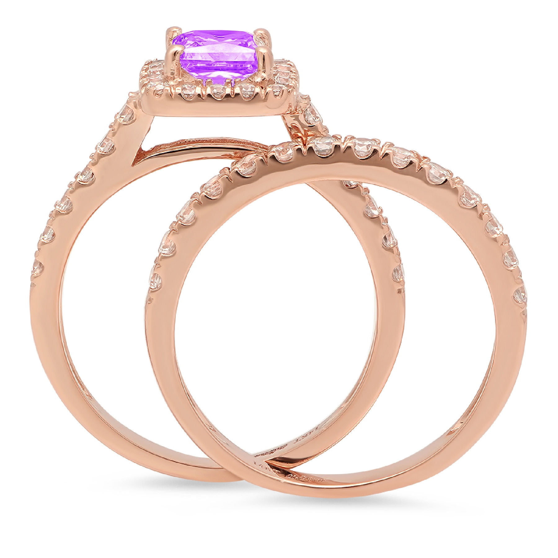 Clara Pucci 18K Rose Gold Princess Cut 0.75Ct Natural Amethyst ...