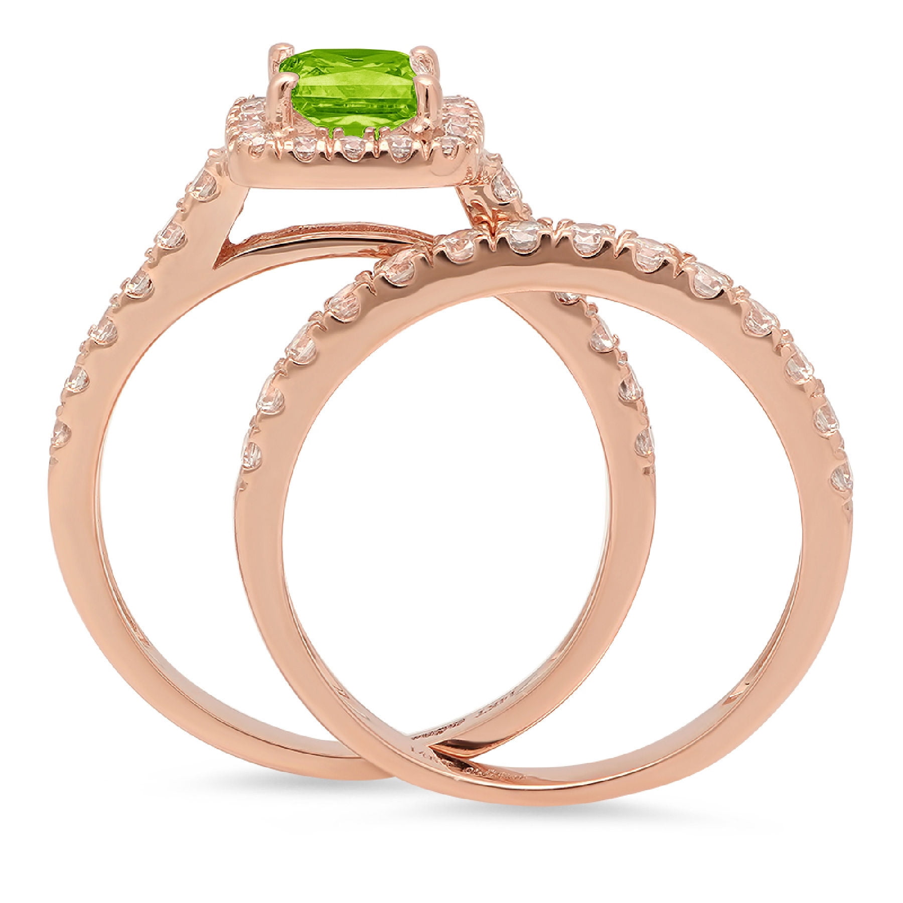 Clara Pucci 18K Rose Gold Princess Cut 0.75Ct Natural Peridot ...