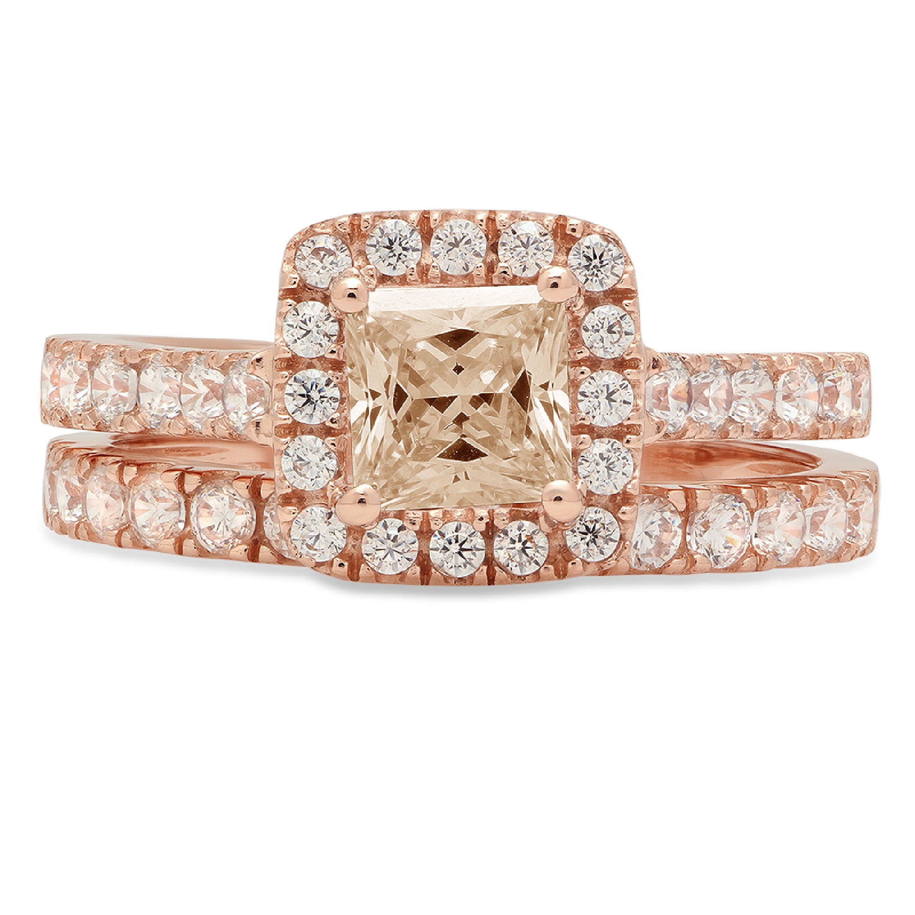 Clara Pucci 18K Rose Gold Princess Cut 0.75Ct Simulated Champagne ...