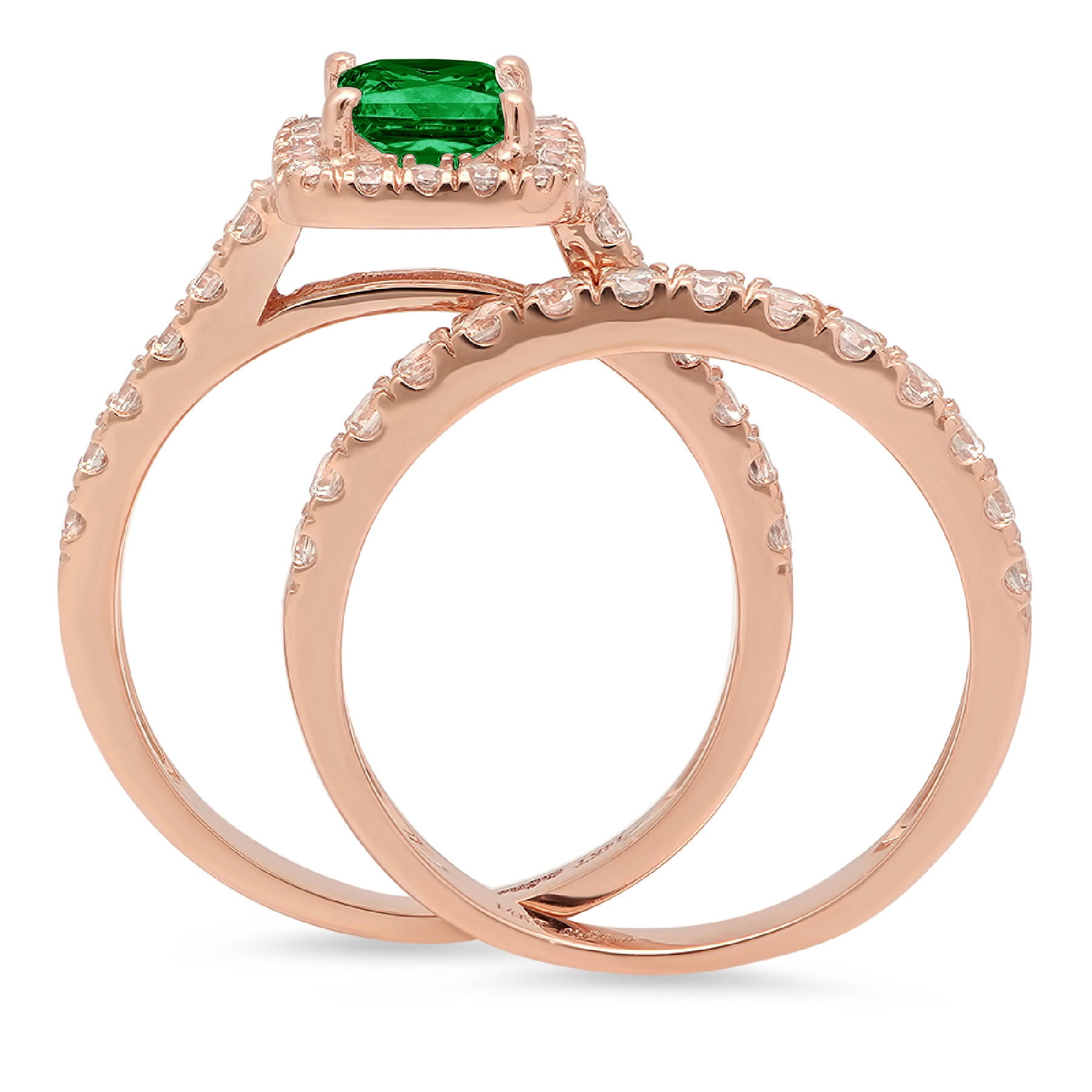 Clara Pucci 18K Rose Gold Princess Cut 0.75Ct Simulated Emerald ...