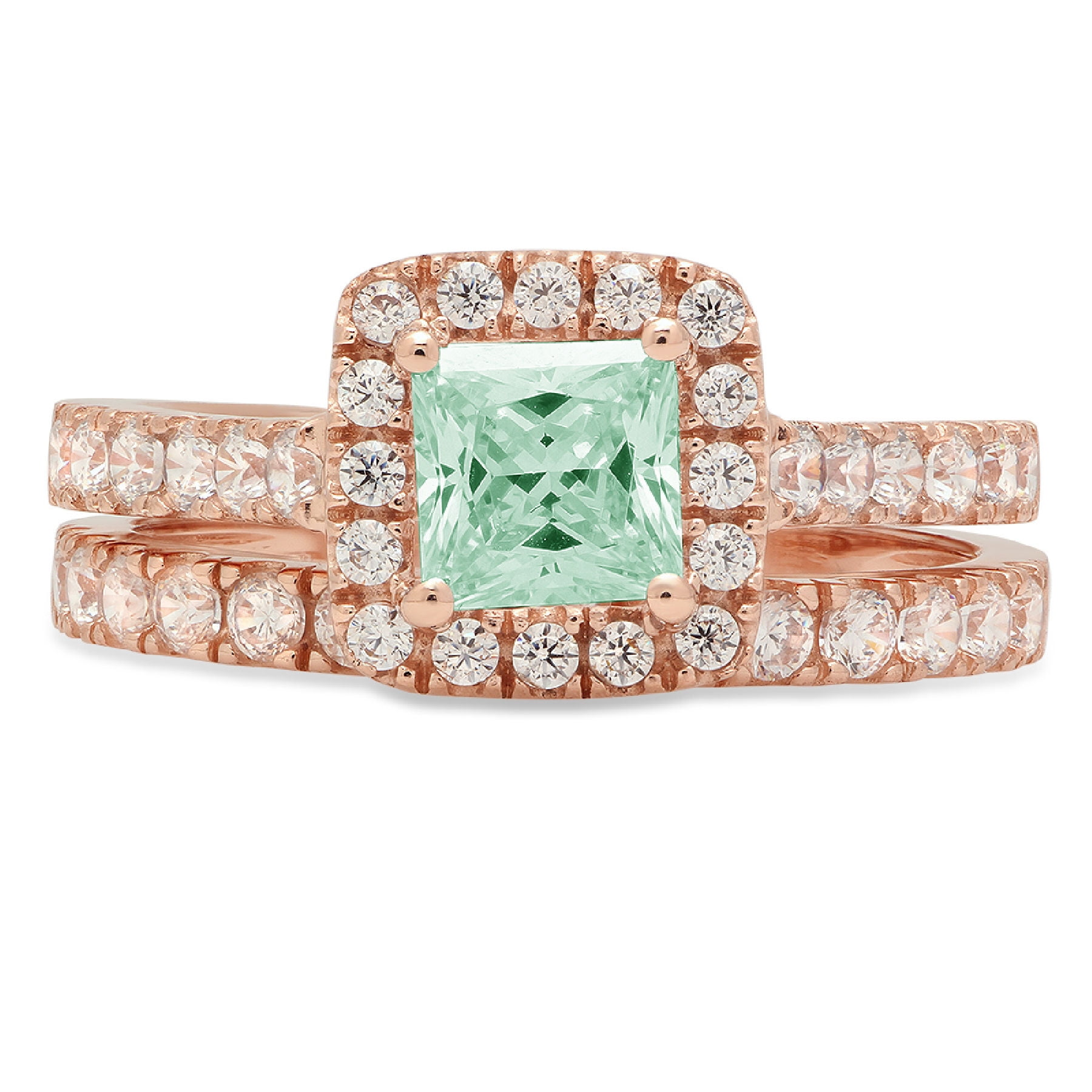 Clara Pucci 18K Rose Gold Princess Cut 0.75Ct Simulated Green Diamond ...