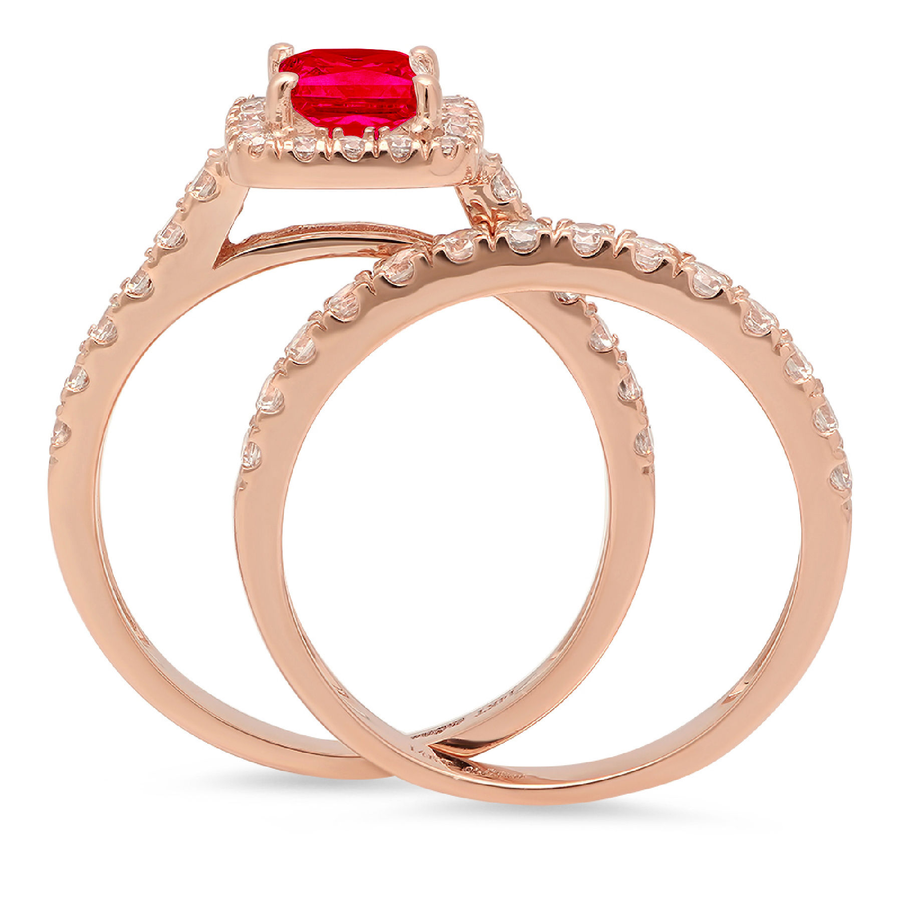 Clara Pucci 18K Rose Gold Princess Cut 0.75Ct Simulated Ruby Engagement ...