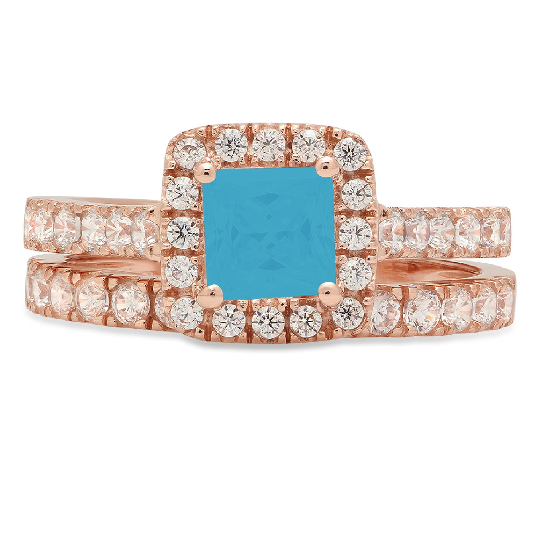 Clara Pucci 18K Rose Gold Princess Cut 0.75Ct Simulated Turquoise ...
