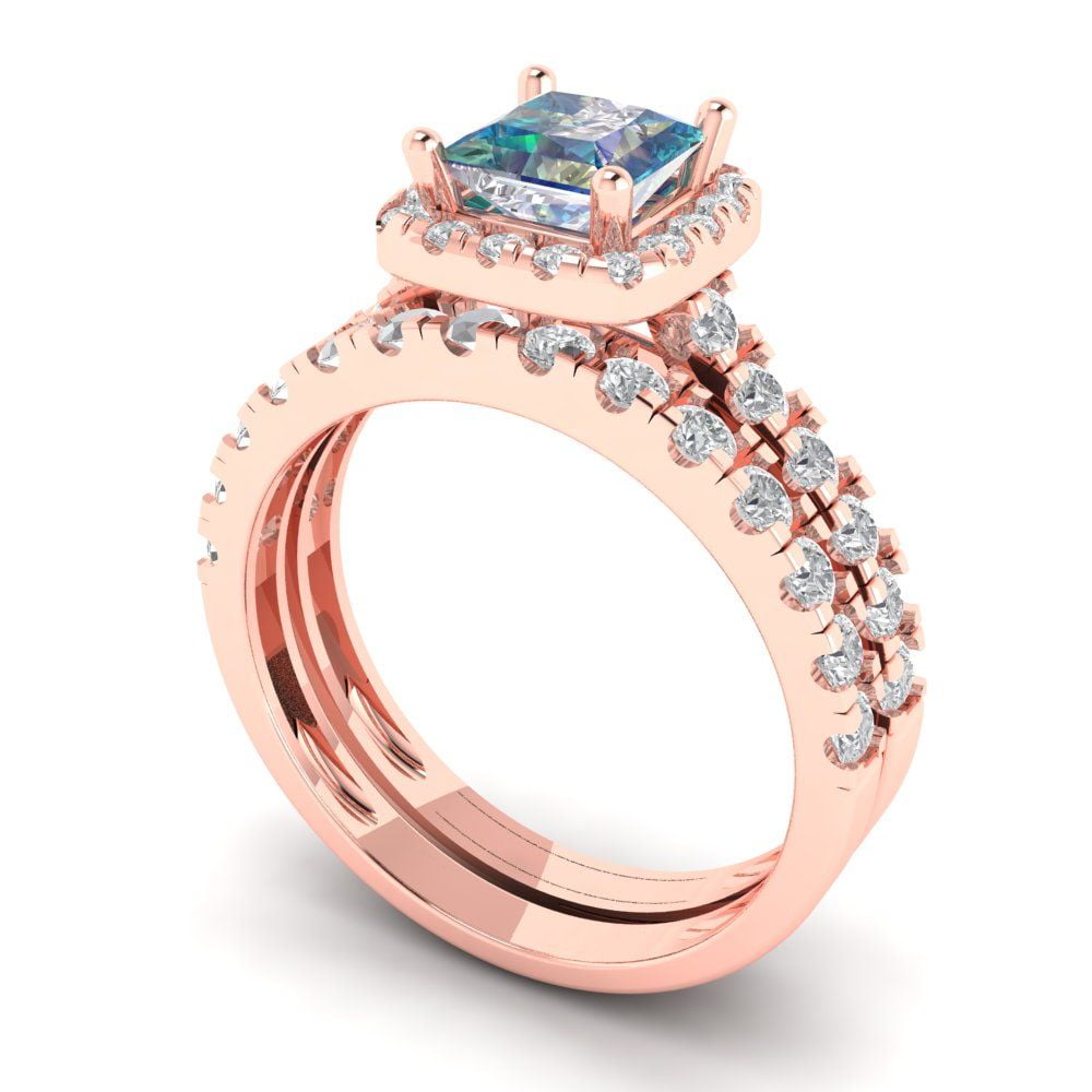 Clara Pucci 18K Rose Gold Princess Cut 0.75Ct Synthetic Blue Moissanite ...