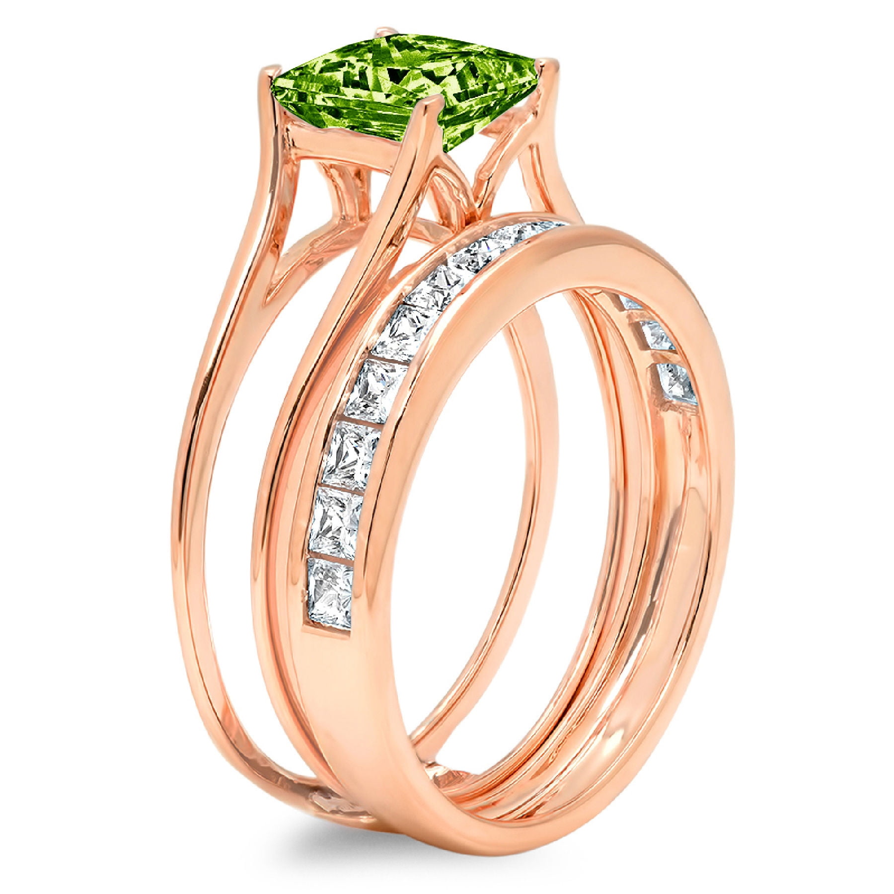 Clara Pucci 18K Rose Gold Princess Cut 1.5Ct Natural Peridot Engagement ...
