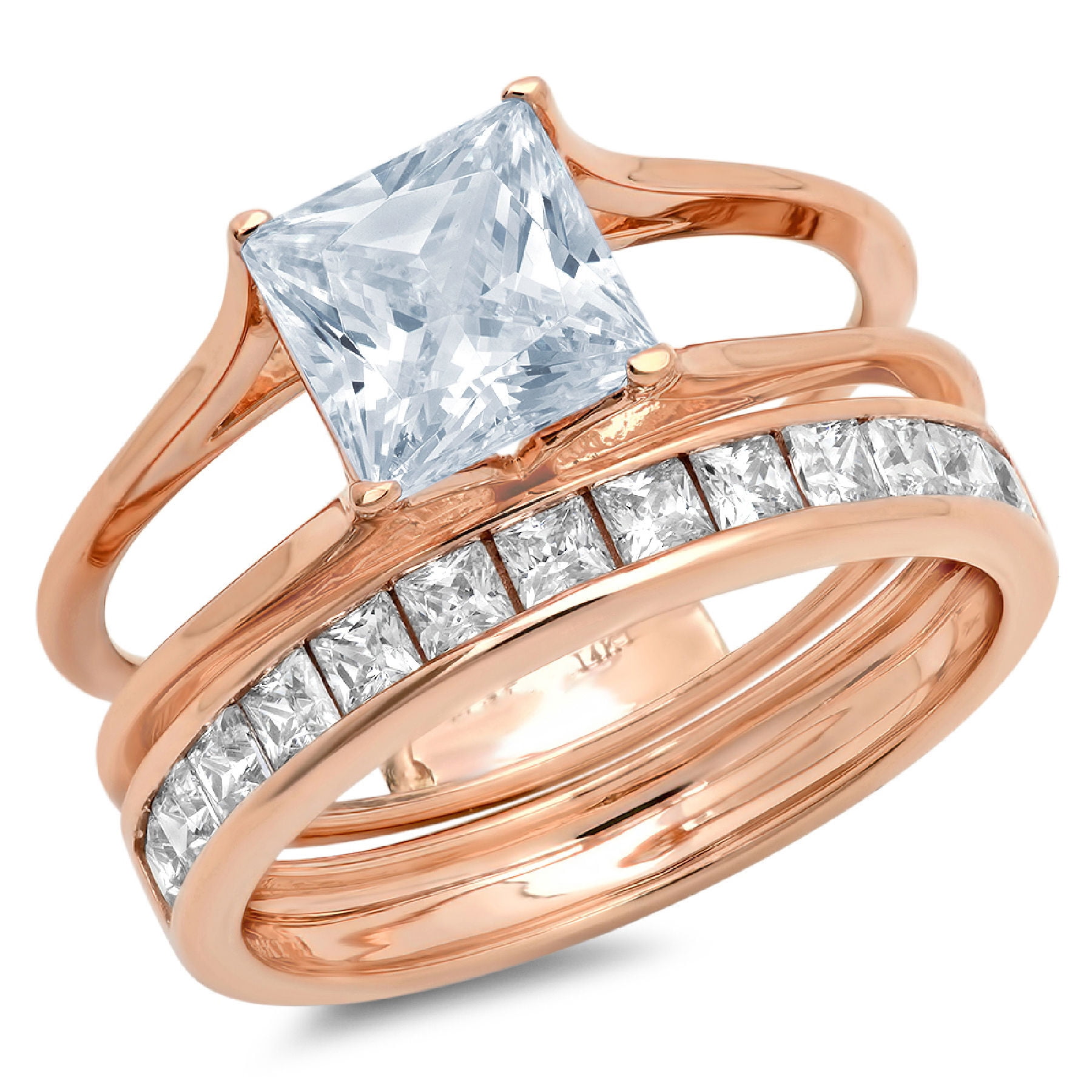 Clara Pucci 18K Rose Gold Princess Cut 1.5Ct Natural Swiss Blue Topaz ...