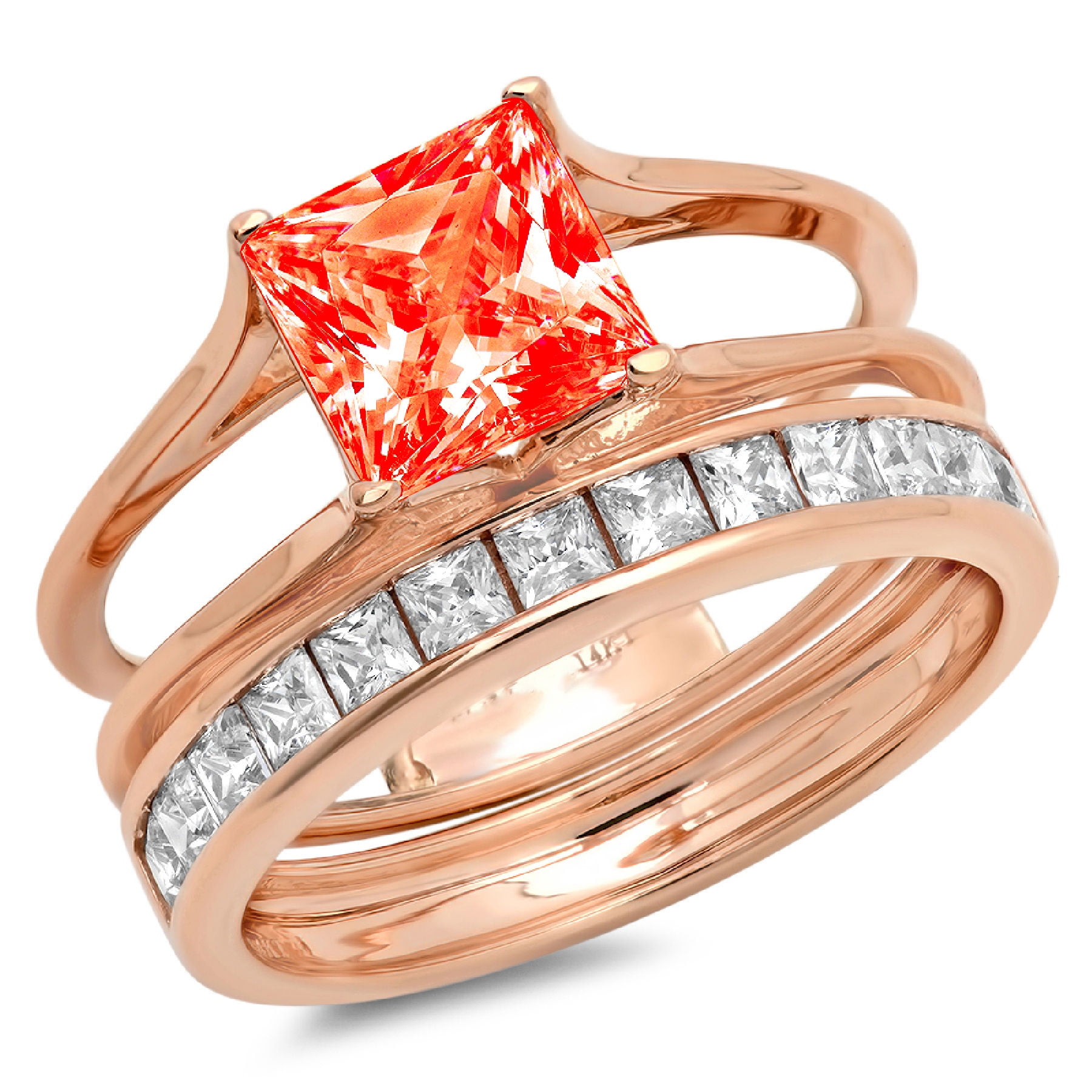 Clara Pucci 18K Rose Gold Princess Cut 1.5Ct Simulated Red Diamond ...